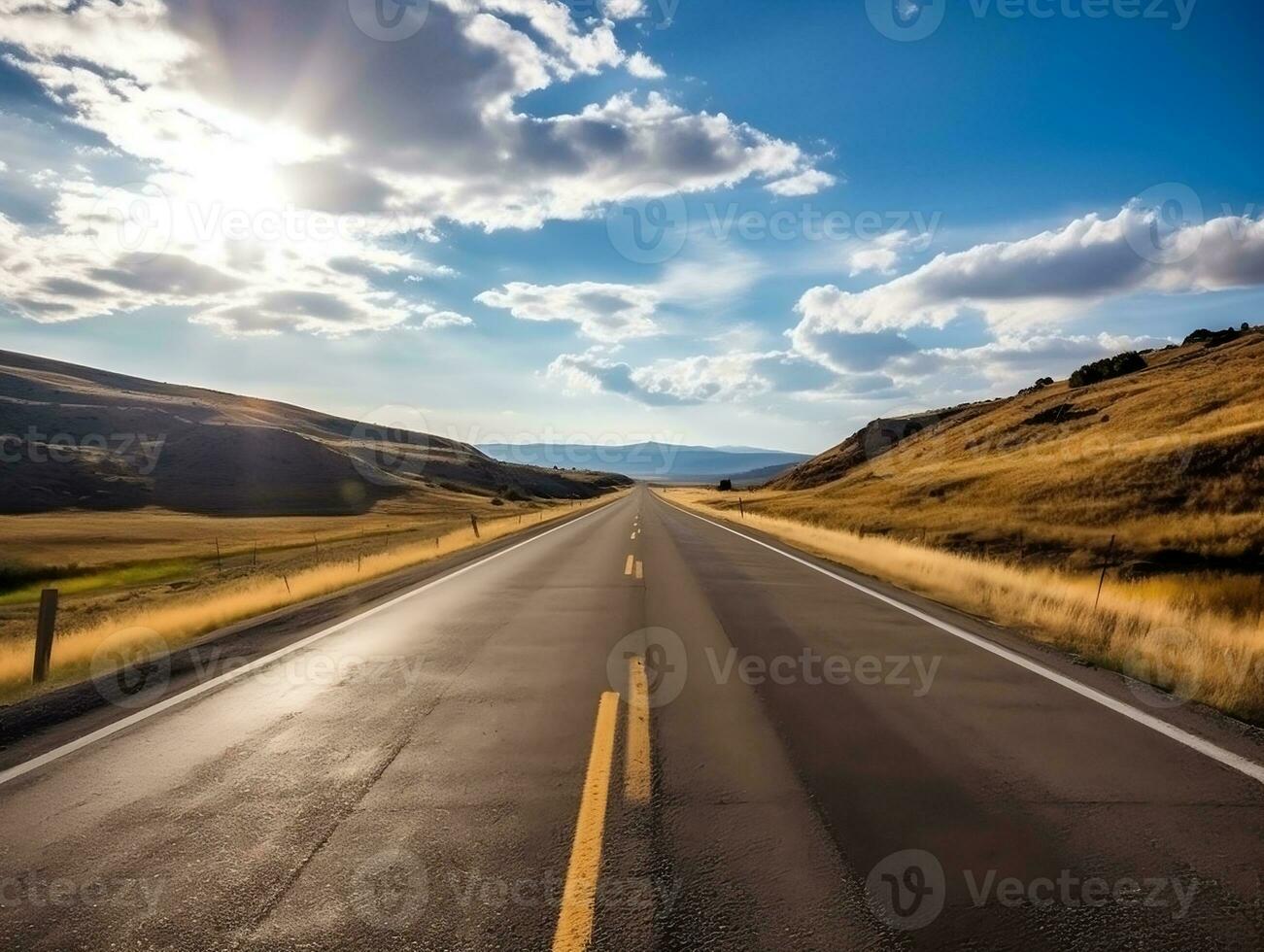 An open road disappearing into the horizon, capturing the sense of endless possibilities during ...
