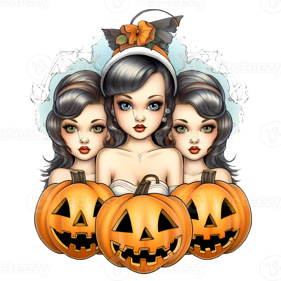 Vintage Pin Up Halloween Girl Clipart Ai Generative 27235811 Png