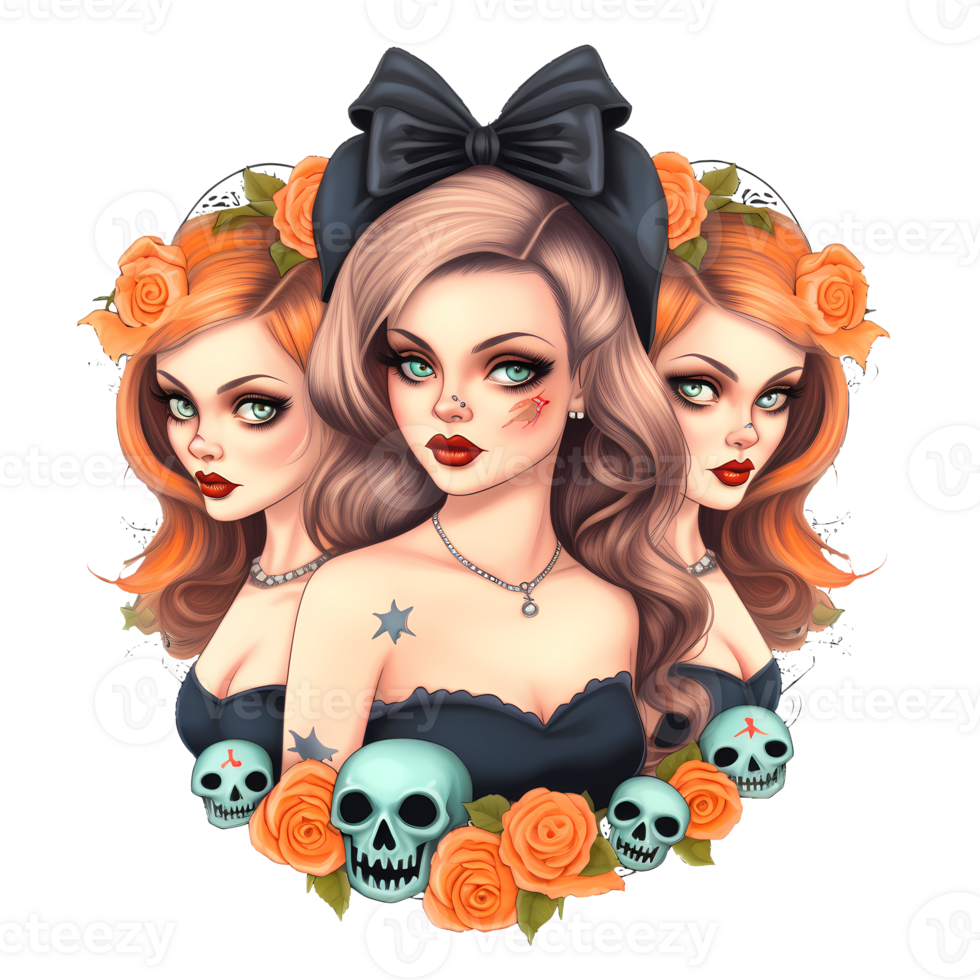 Vintage Pin Up Halloween Girl Clipart Ai Generative 27235813 Png