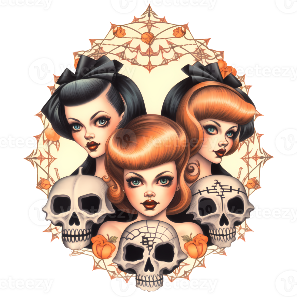 Vintage Pin Up Halloween Girl Clipart Ai Generative 27235814 Png