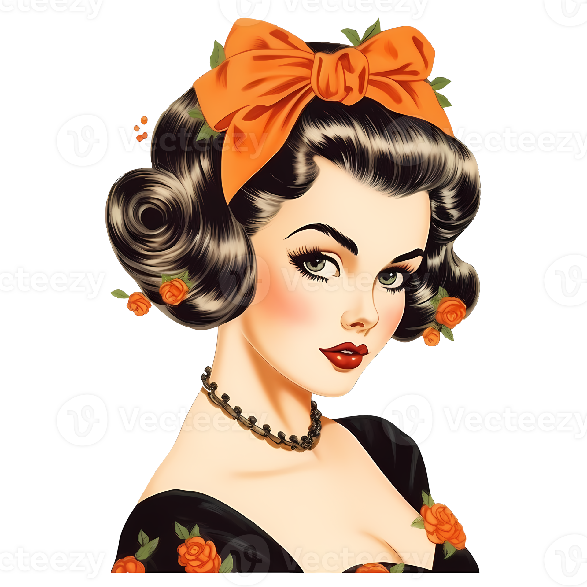 Vintage Pin Up Halloween Girl Clipart Ai Generative 27235815 Png