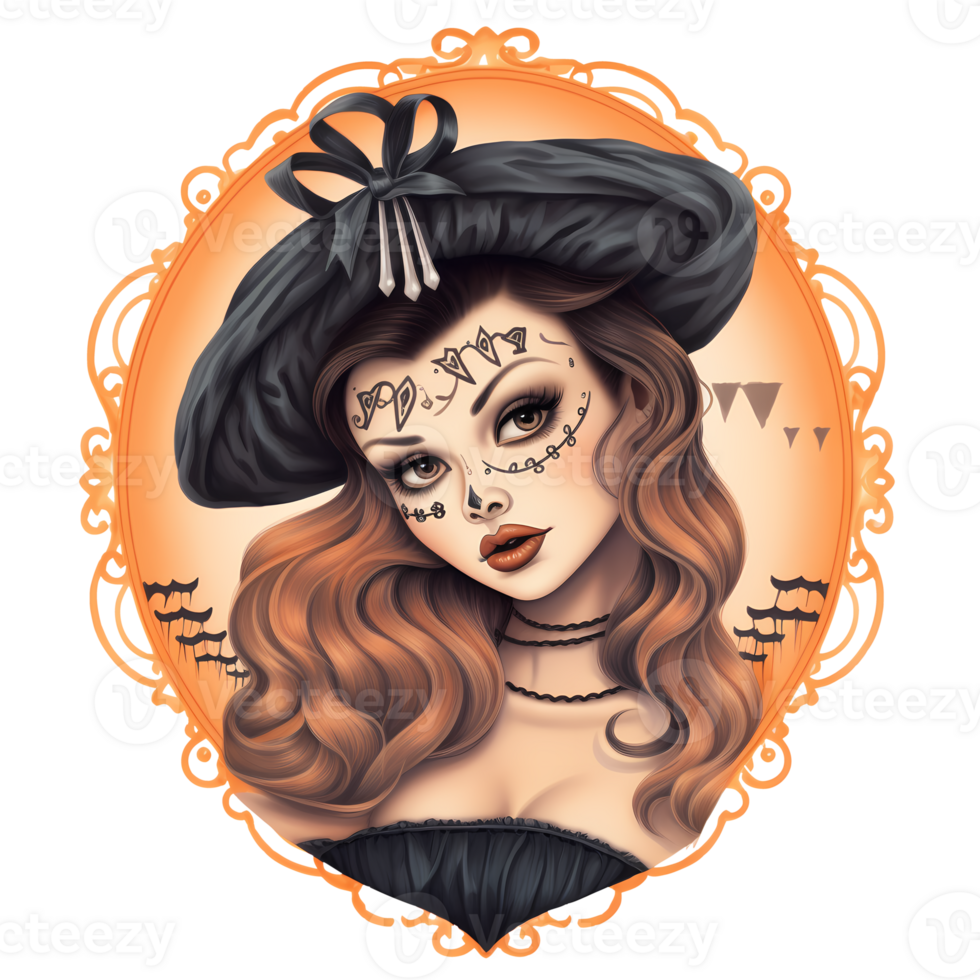 Vintage Pin Up Halloween Girl Clipart Ai Generative 27235818 Png