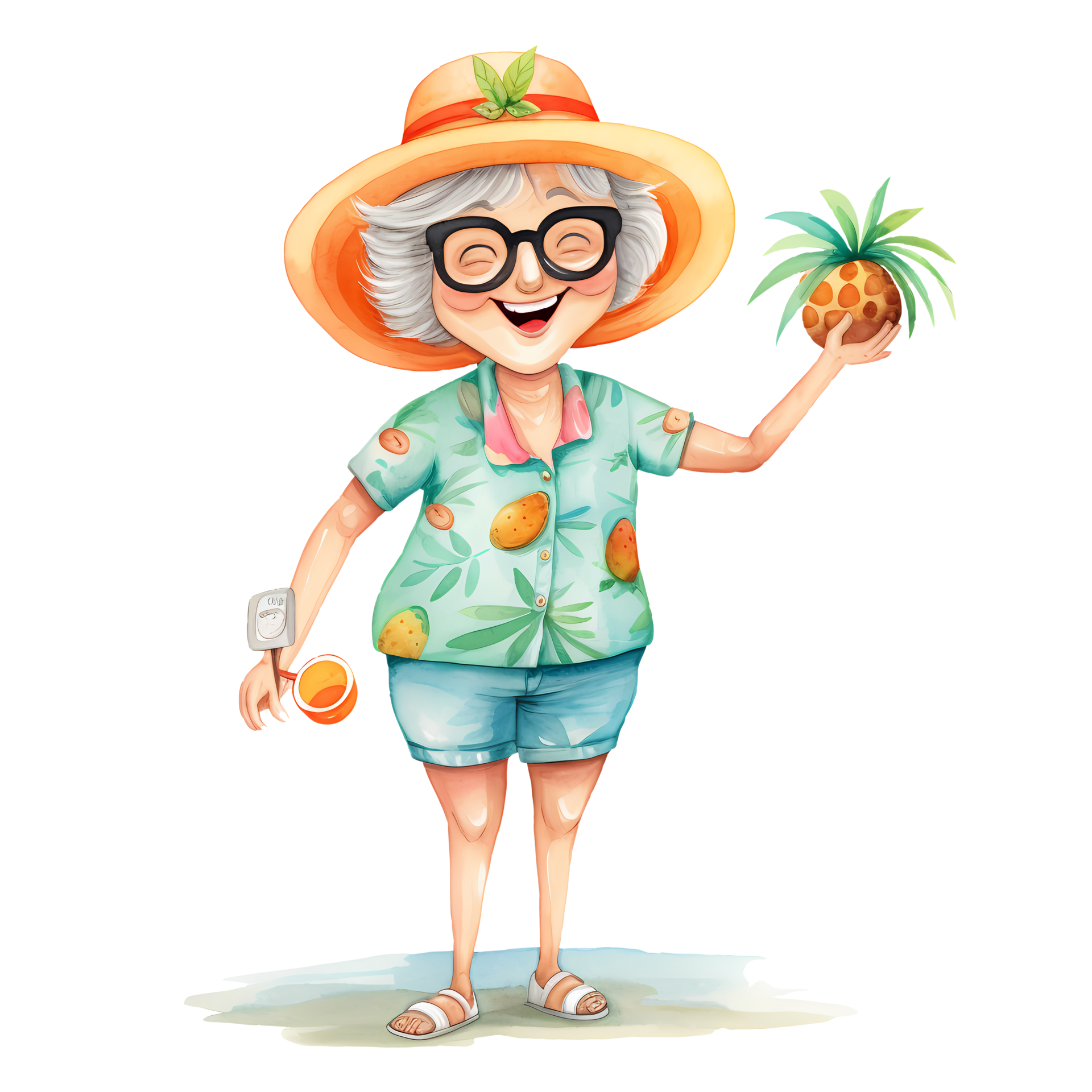 Cute Funny Summer Grandma Watercolor Ai Generative 27236071 Png