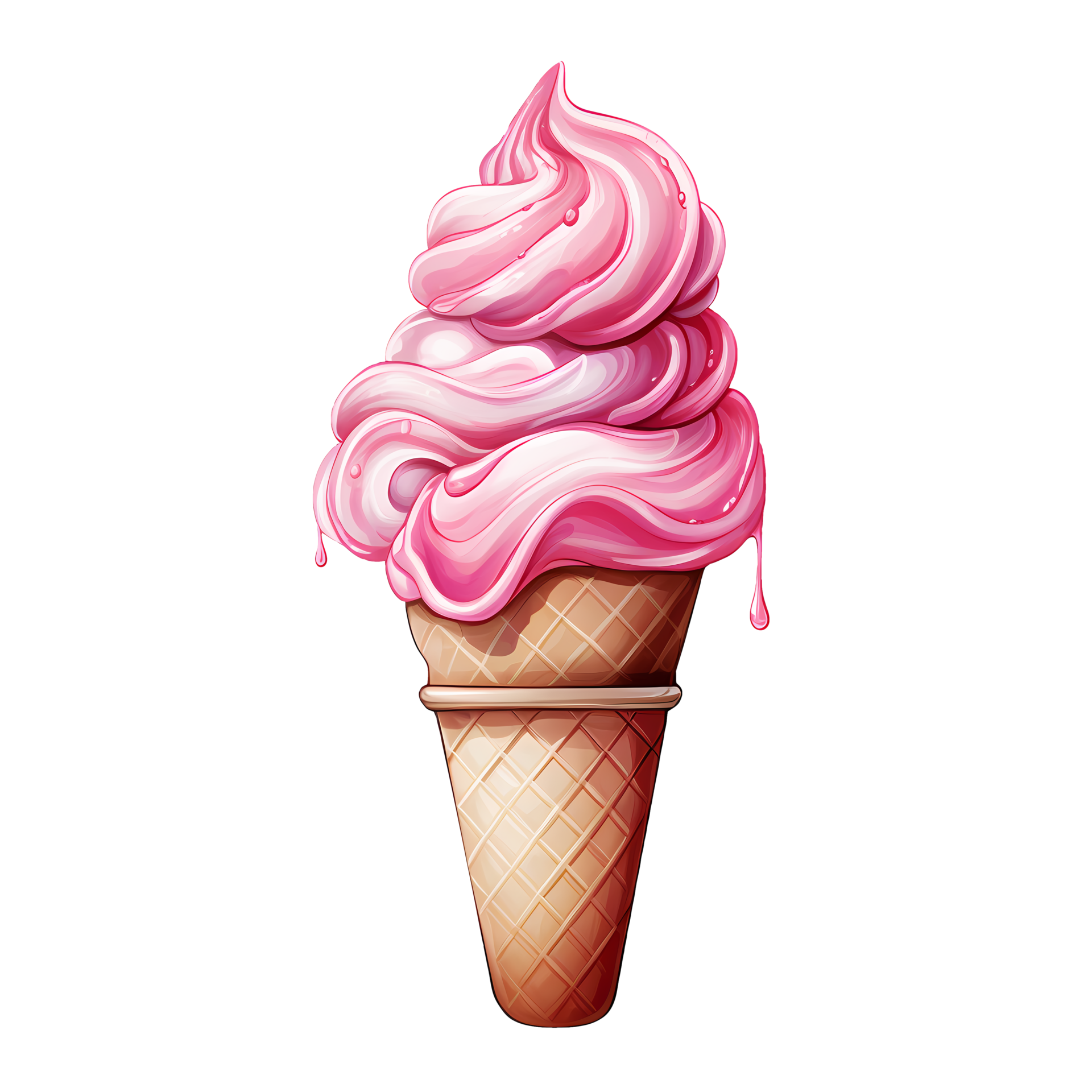Pink Ice Cream Cone Watercolor Clipart Ai Generative 27237296 Png