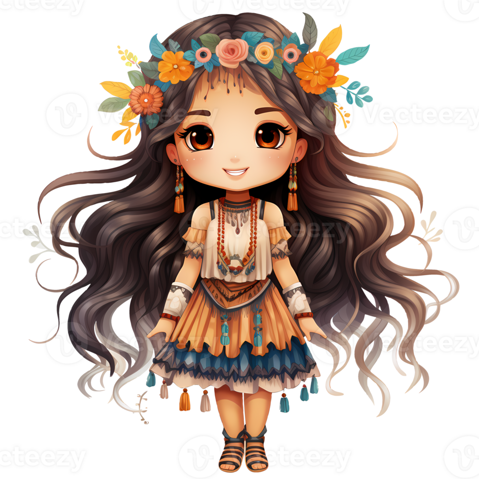 Fofa Menina Boho Clipart Ilustração Ai Generativo 27237634 Png