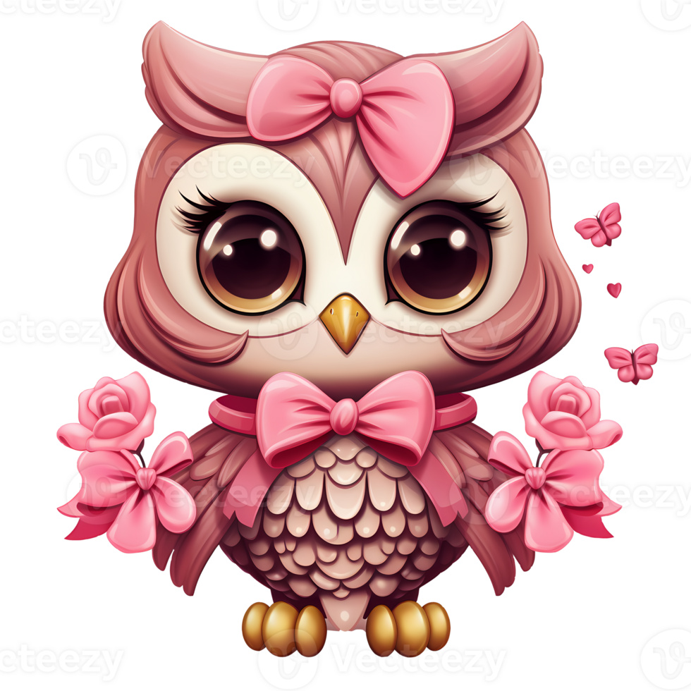 Cute Pink Owl Cartoon