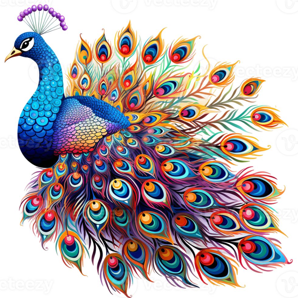 A Beautiful Blue Peacock With Colorful Feathers Side View Digital Clipart Vibrant Texture Ai