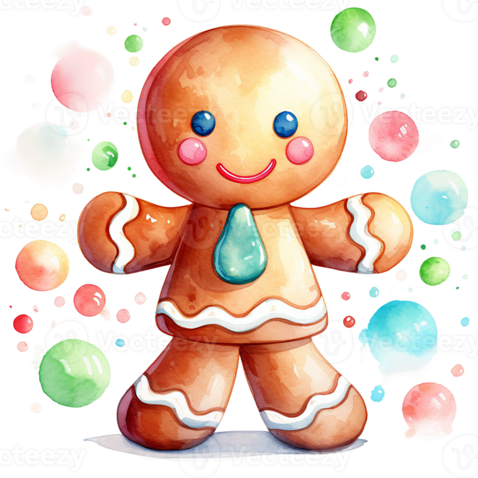 Christmas Cute Gingerbread Man With T Watercolor Clipart Isolated Ai Generated 27242236 Png