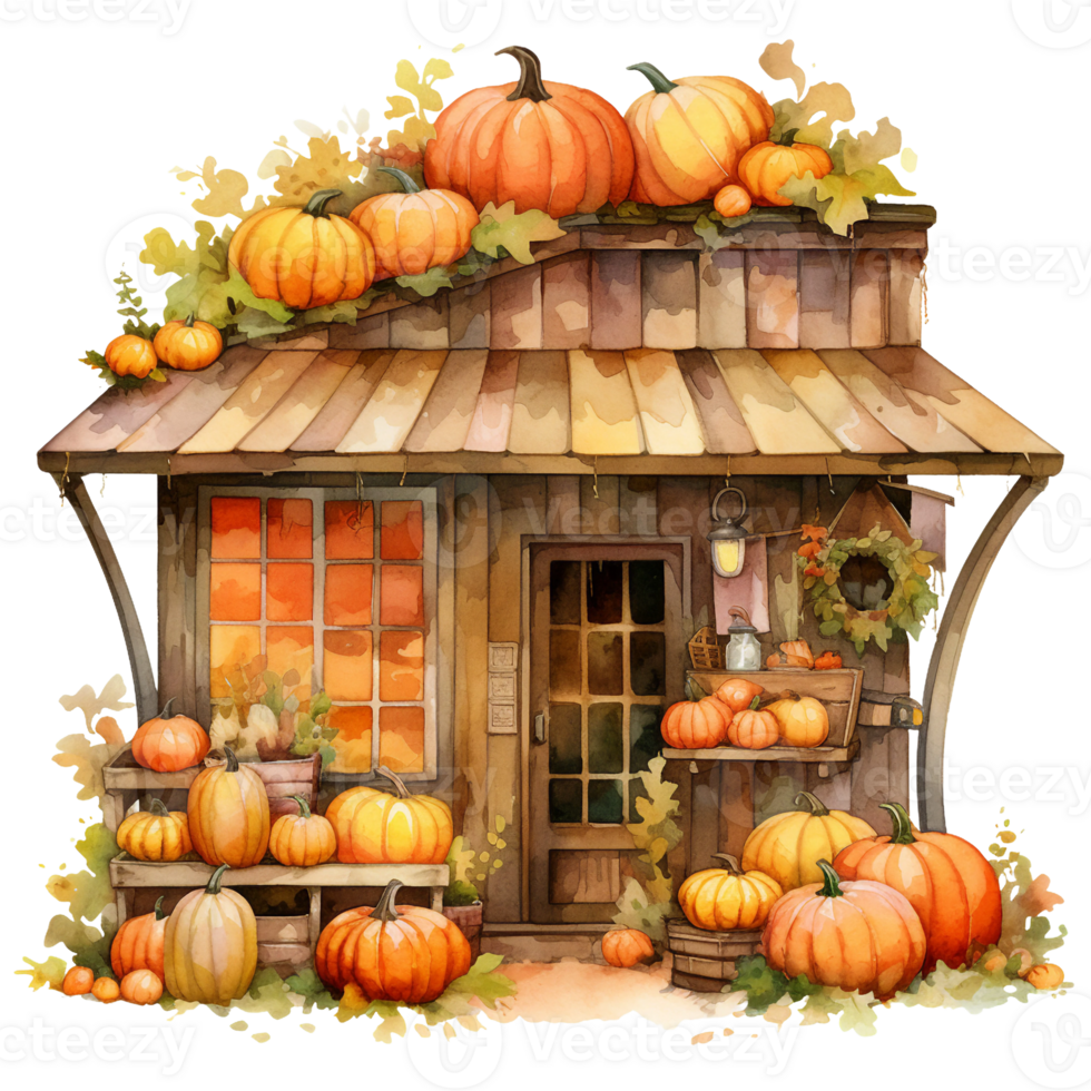 autumn pumpkin storefront watercolor isolated,, fall market scene ai ...