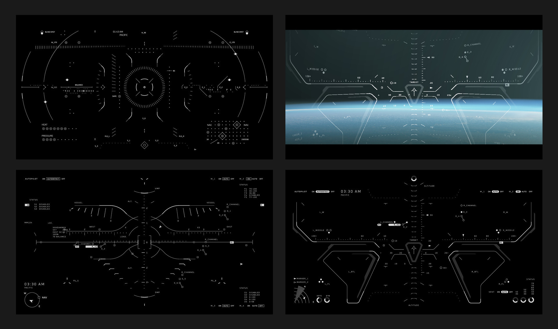 Sleek FUI design overlay for widescreen 16 9 resolution, collection of HUD, UI, GUI interface ...