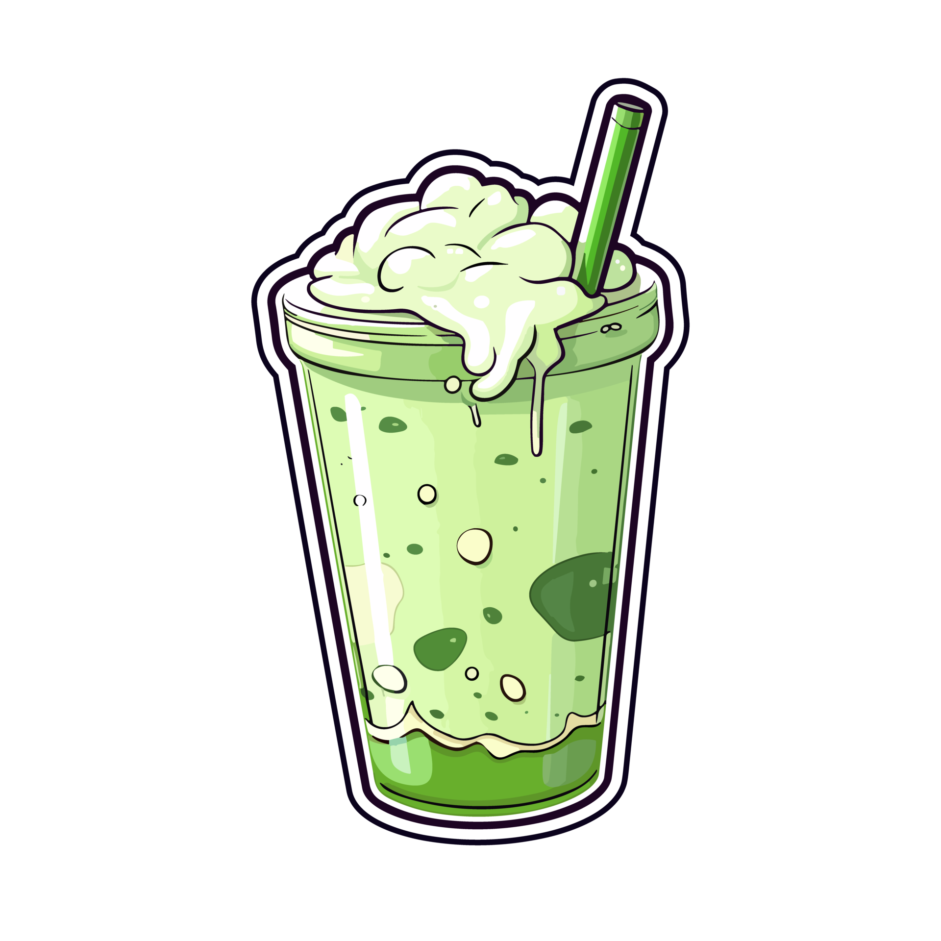 Iced Matcha Latte Sticker Cool Colors Kawaii Clip Art Illustration