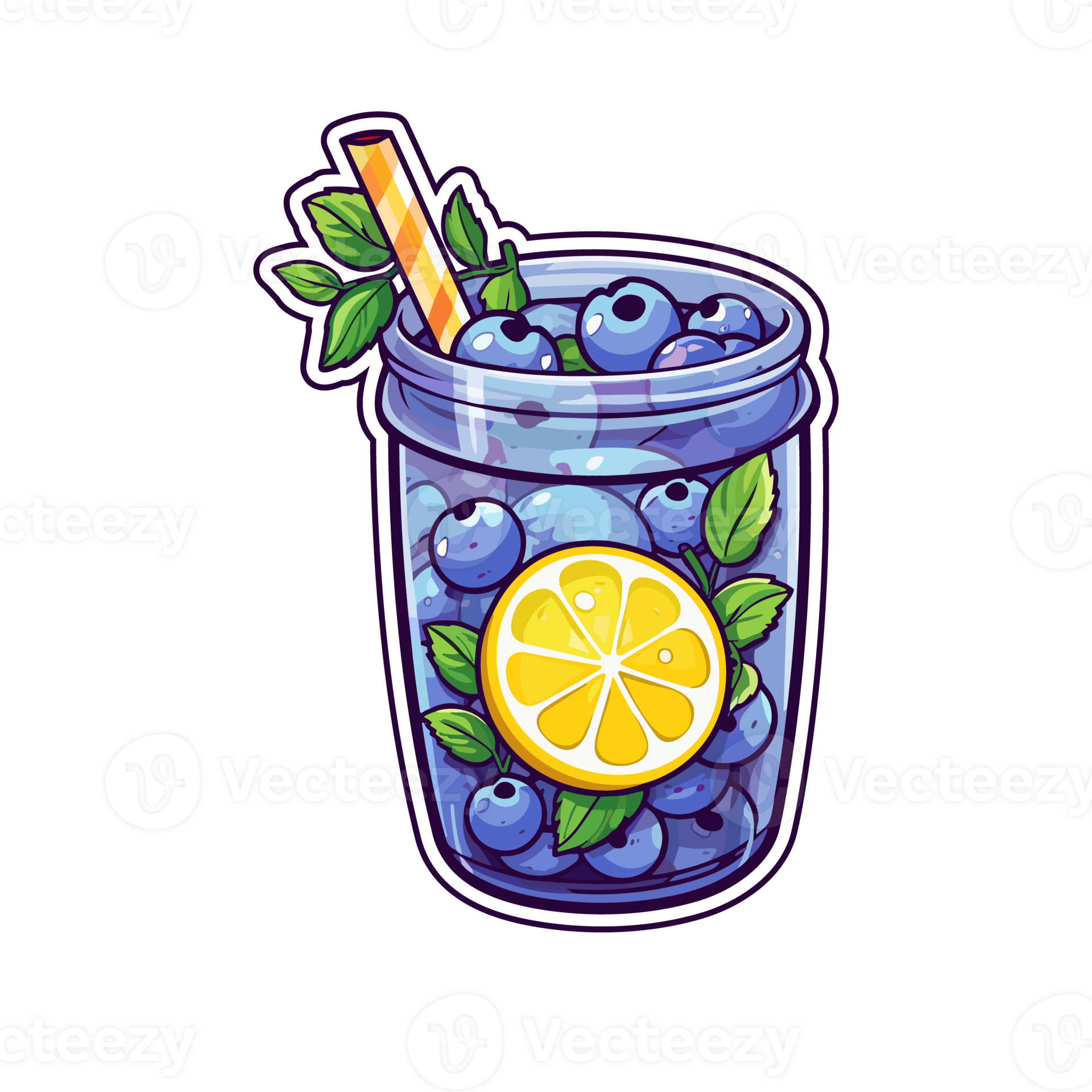blueberry lavender lemonade sticker cool colors kawaii clip art illustration. Transparent ...