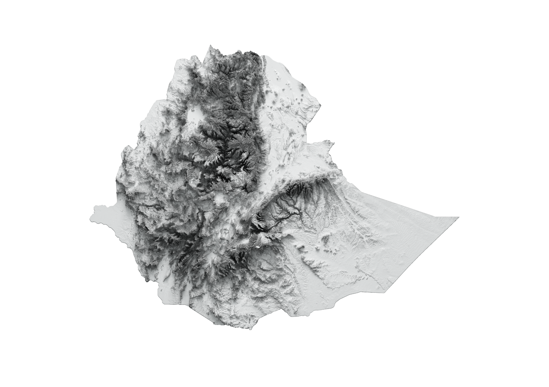Ethiopia Map Shaded relief Grey color Height map 3d illustration ... Ethiopia Map Shaded relief Grey color Height map 3d illustration ...