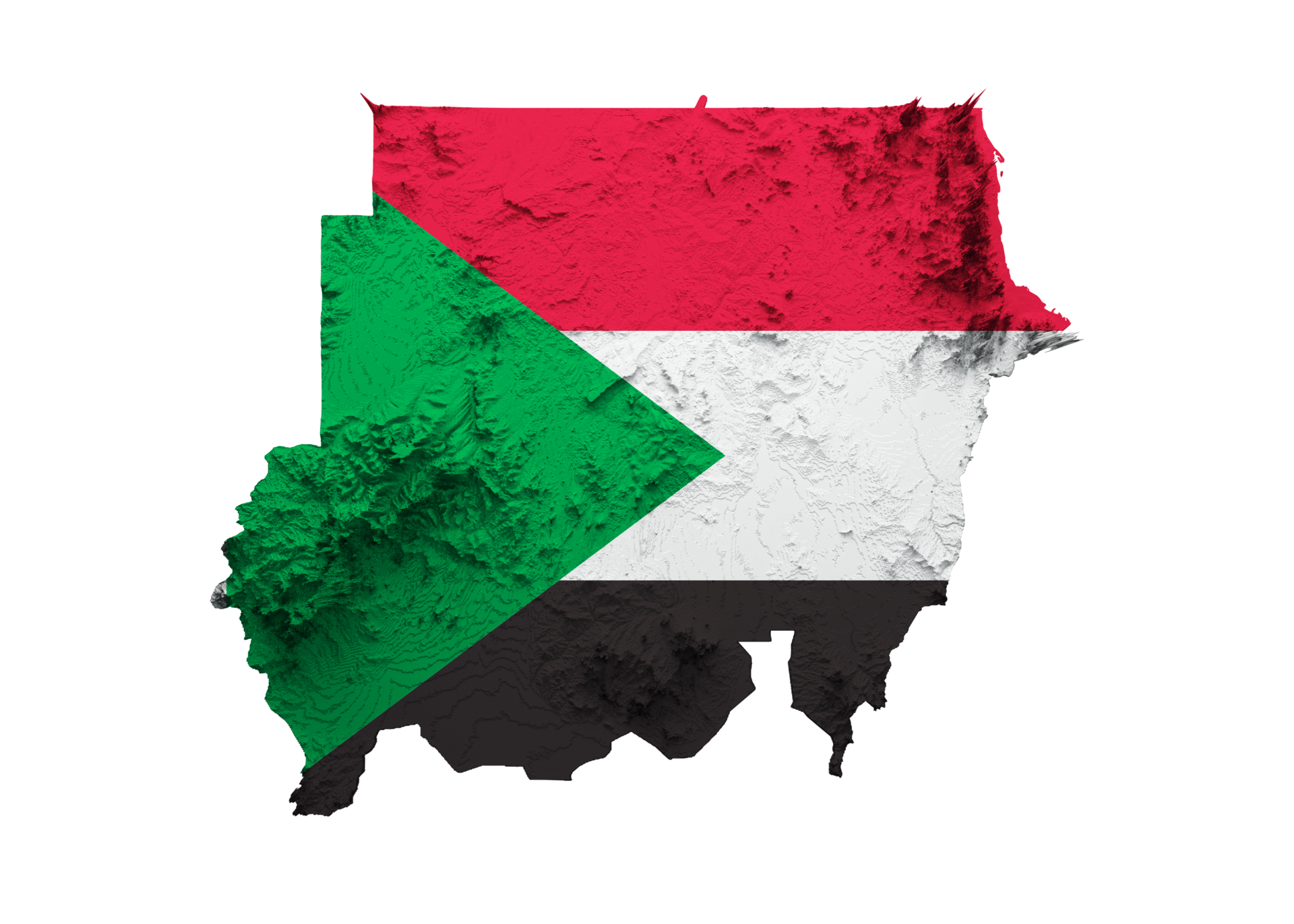 Sudan Map Sudan Flag Shaded relief Color Height map 3d illustration ...