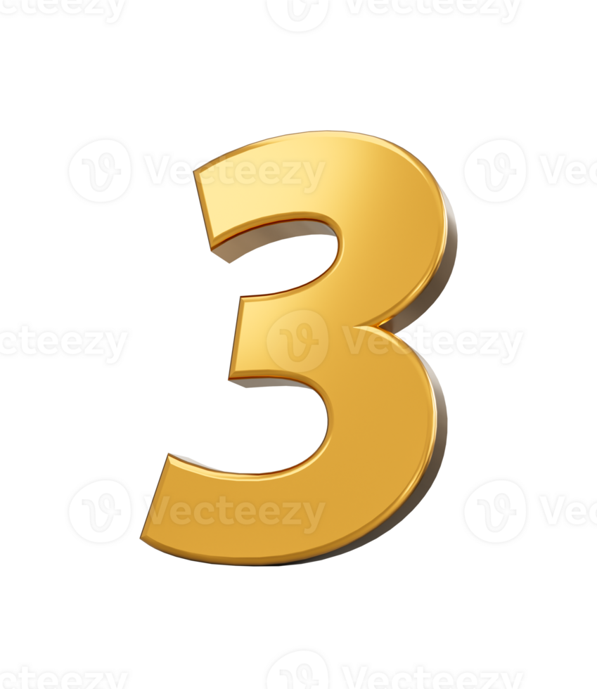 Gold number 3 Three isolated. shiny 3d number 3 made of gold 3d illustration 27243903 PNG