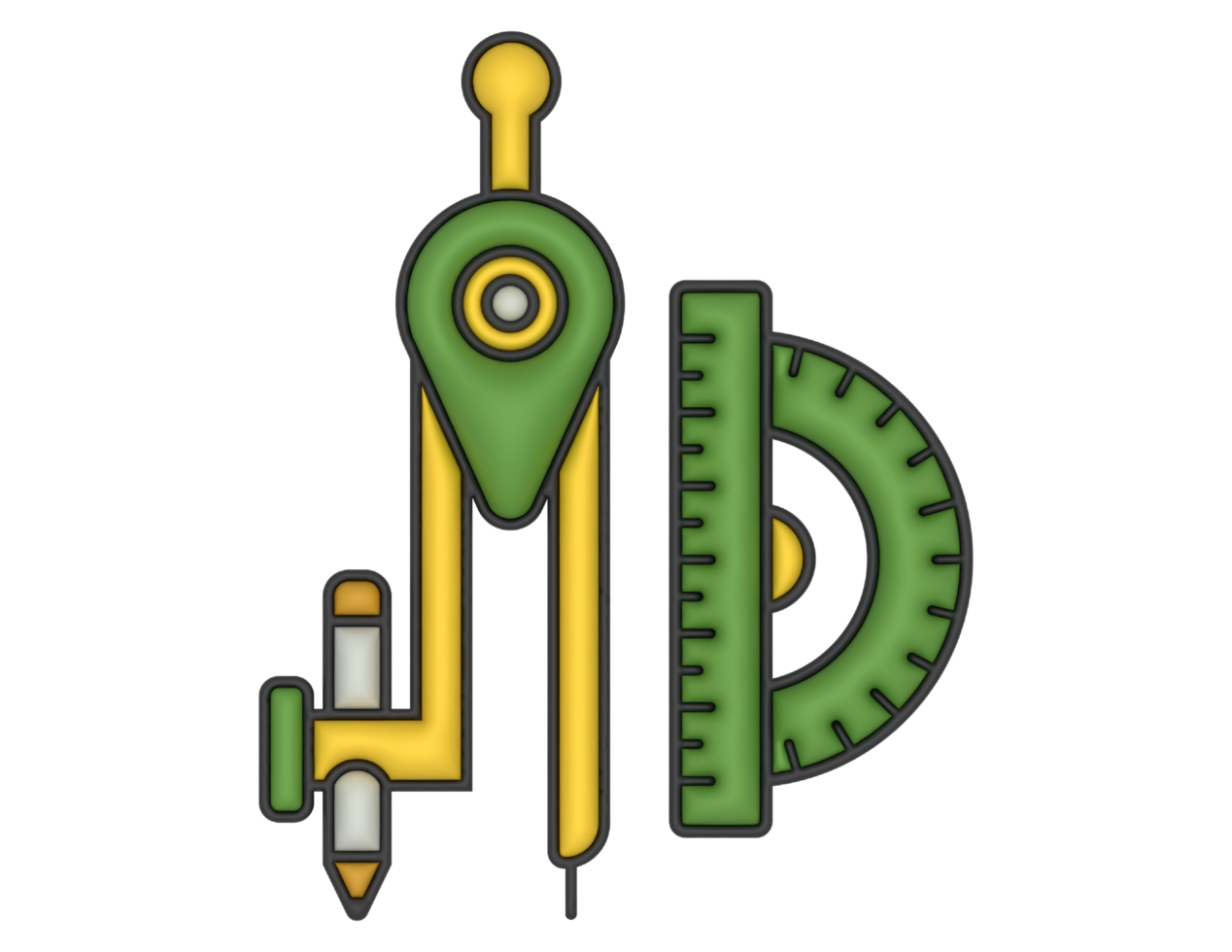 3d Green And Yellow Compass And Ruler Icon 27244245 Png