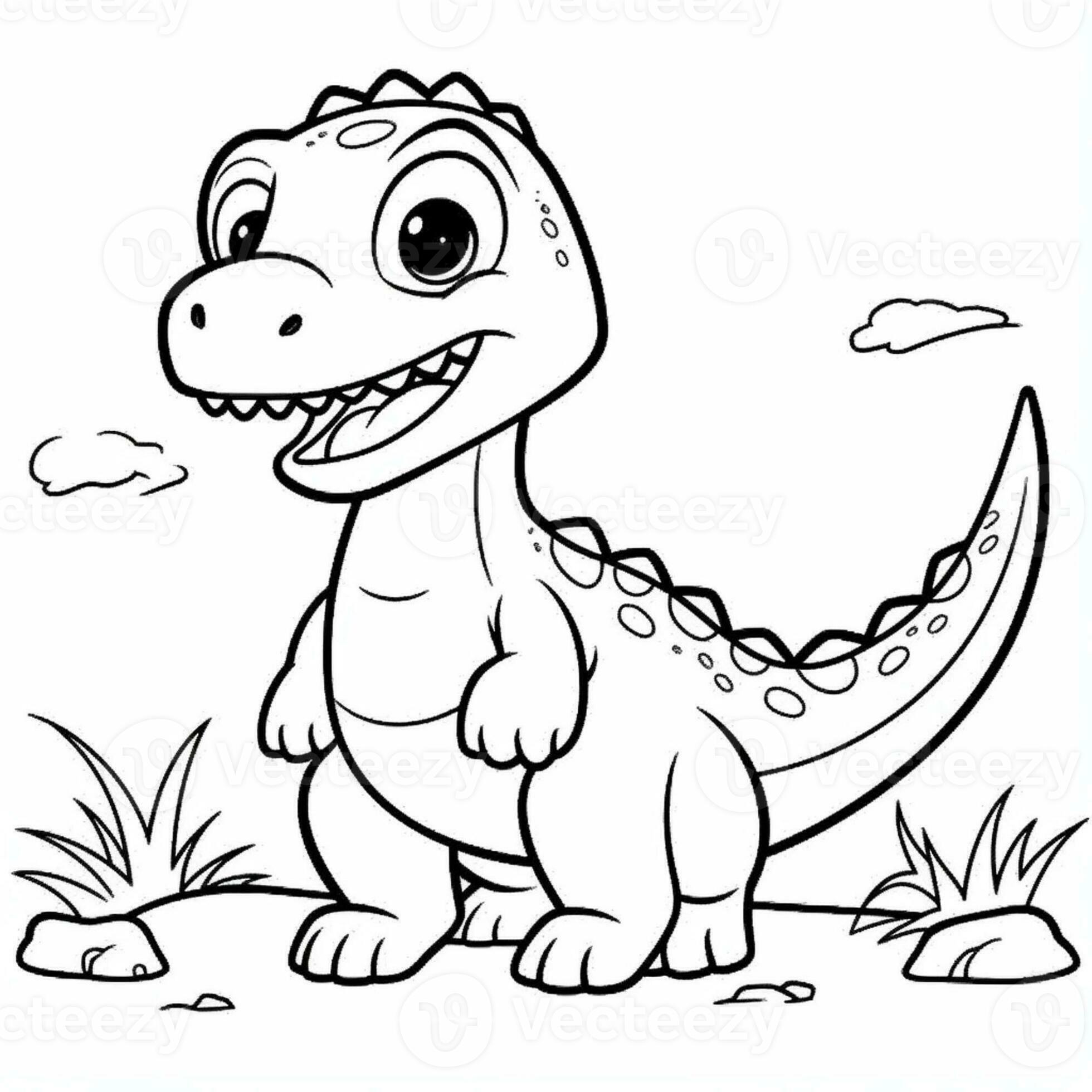 illustration outline drawing white background cartoon cute dinosaur to coloring character games app mobile generative ai 27249343 Stock Photo at Vecteezy