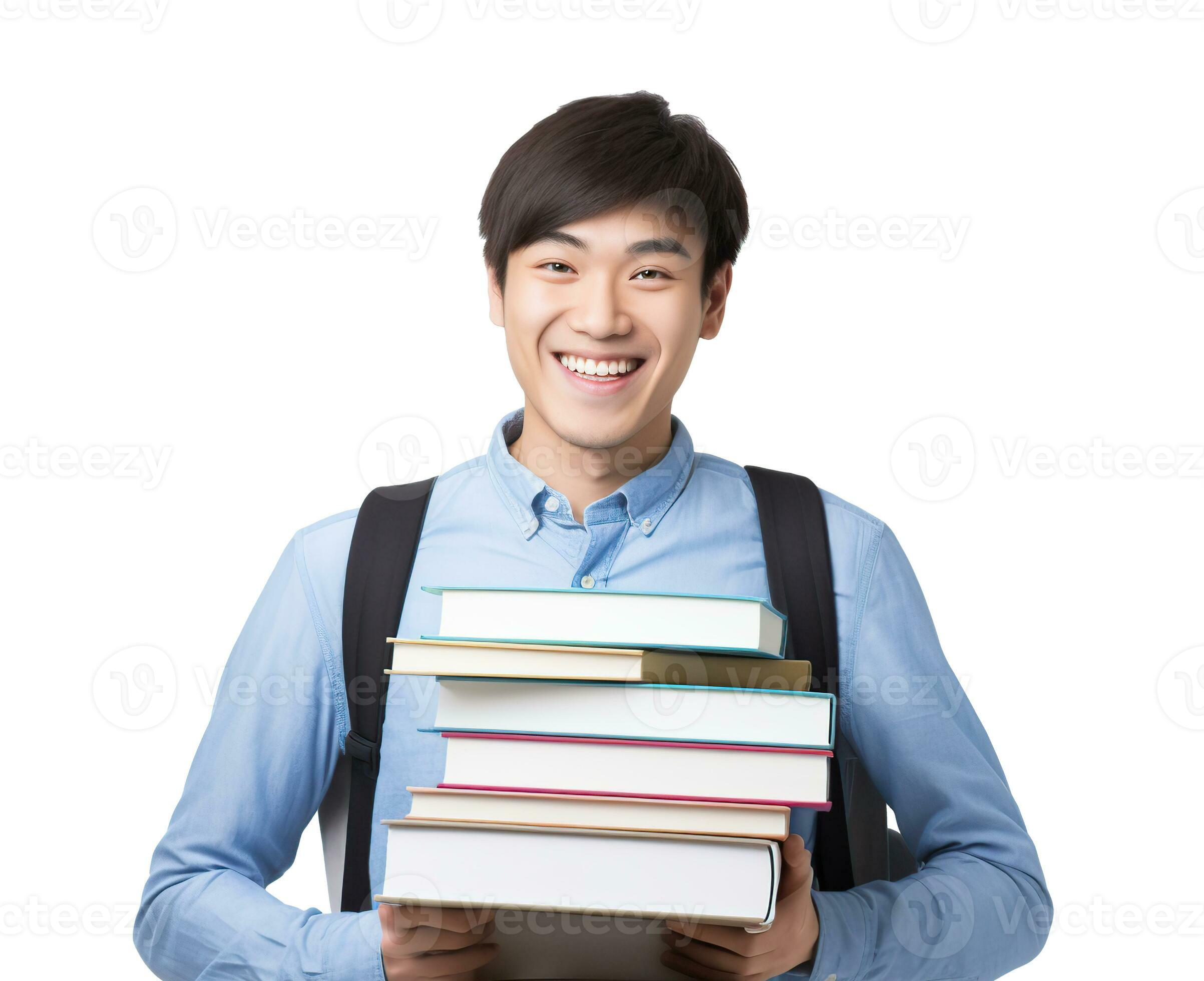 Asian university student isolated on white or transparent background ...