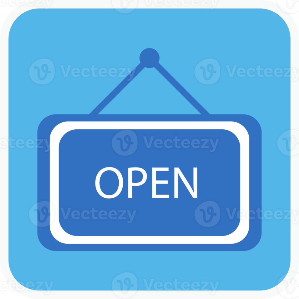 open sign flat icon in blue square. 27254617 PNG
