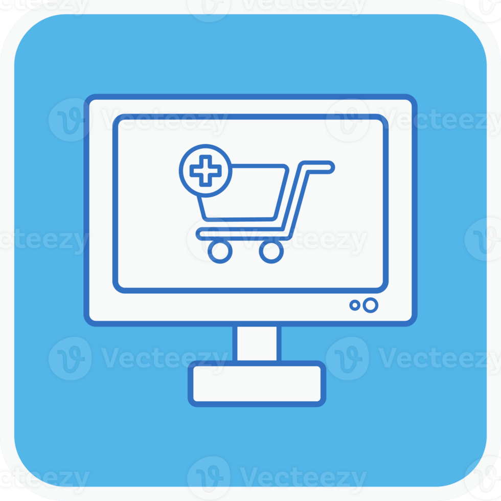 shopping online on computer flat icon in blue square. 27254629 PNG
