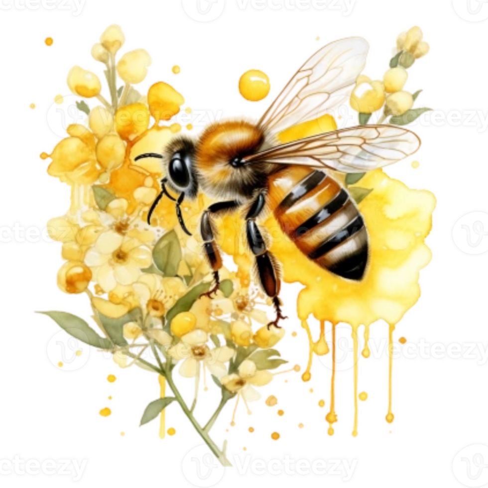 Watercolor Honey bee in summer time 27257557 PNG