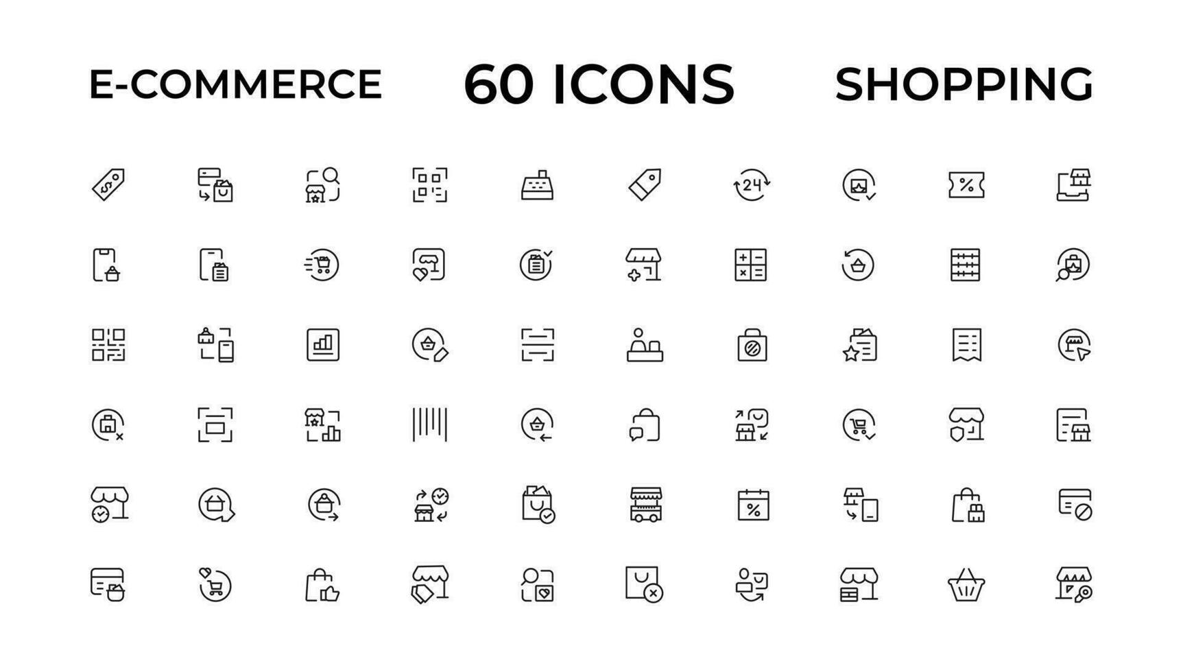 E Commerce Online Shopping And Delivery Elements Minimal Thin Line Web Icon Set Outline