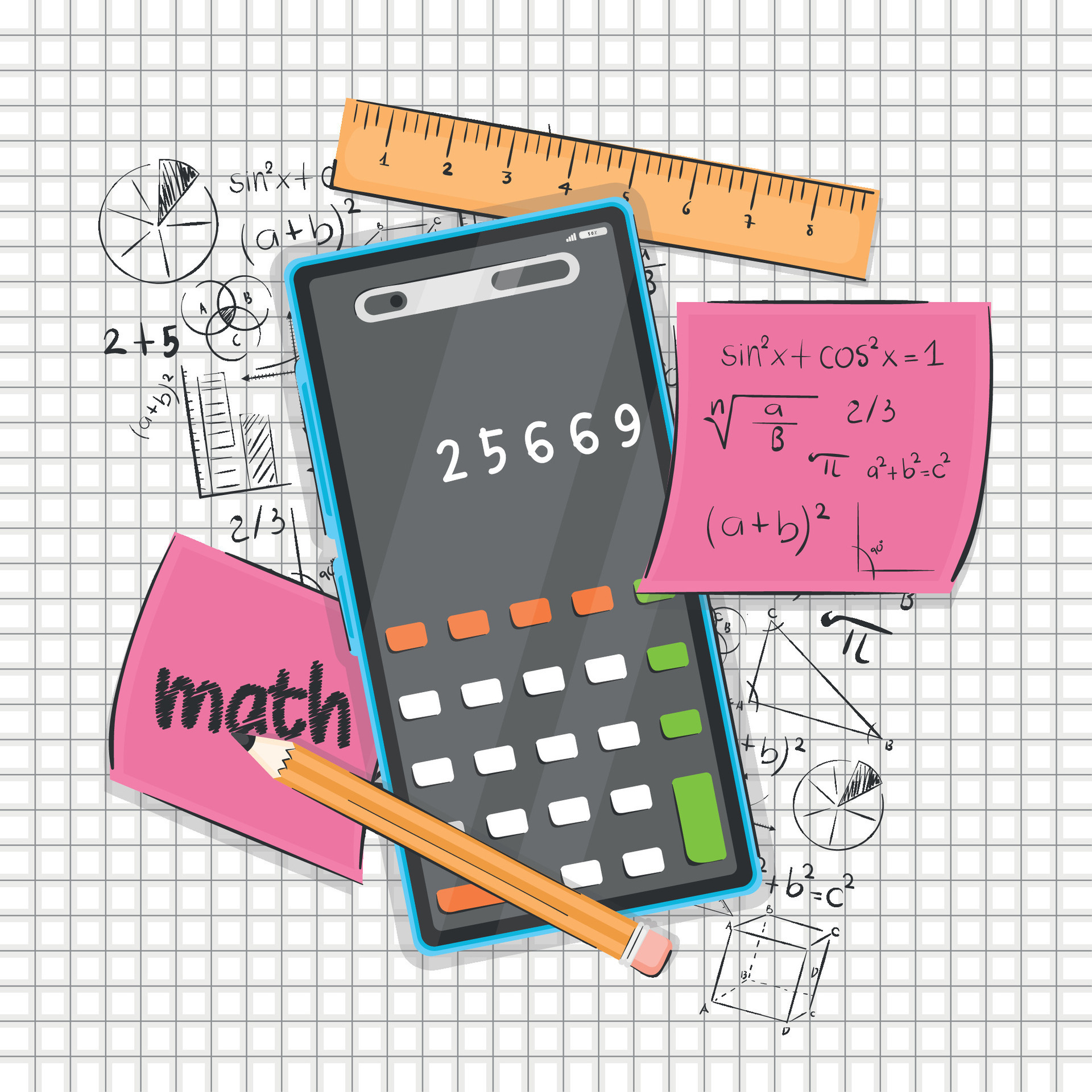 Isolated Calculator With Mathematical Formulas Math Class Concept