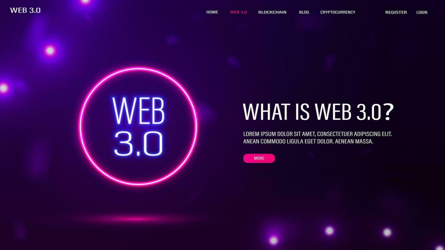 Web banner with neon text web 3.0 in a bright circle. The concept of ...