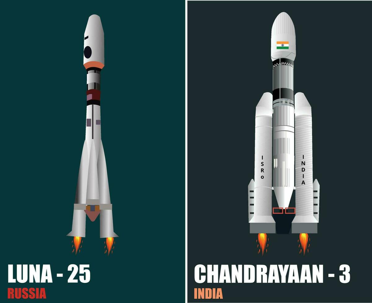 Chandrayaan-3 and luna-25 Moon mission. Vector representation of India ... Chandrayaan-3 and luna-25 Moon mission. Vector representation of India ...