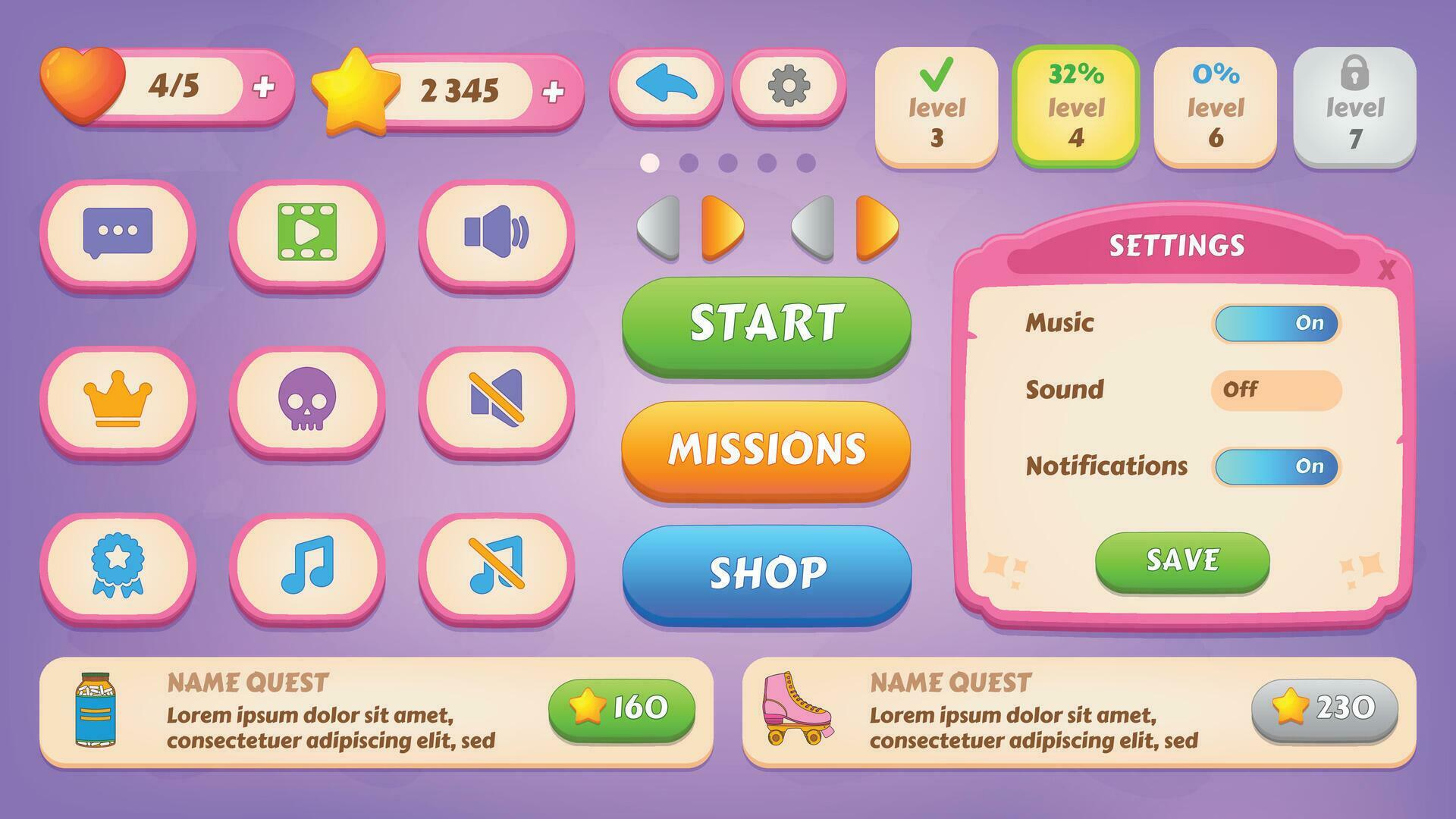 Kit. GUI Kit casual assets for a game mobile, a set of user interface ... Kit. GUI Kit casual assets for a game mobile, a set of user interface ...