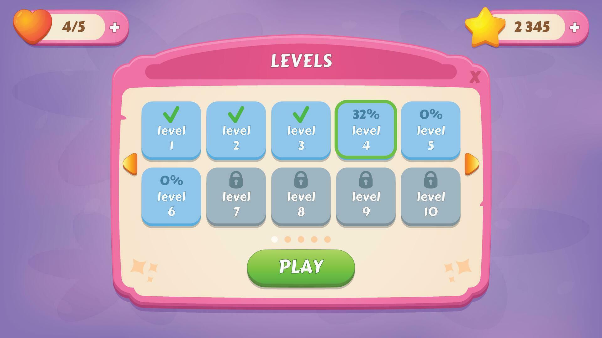 Levels Gui Kit Casual Assets For A Game Mobile A Set Of User Interface Elements And Pop Ups