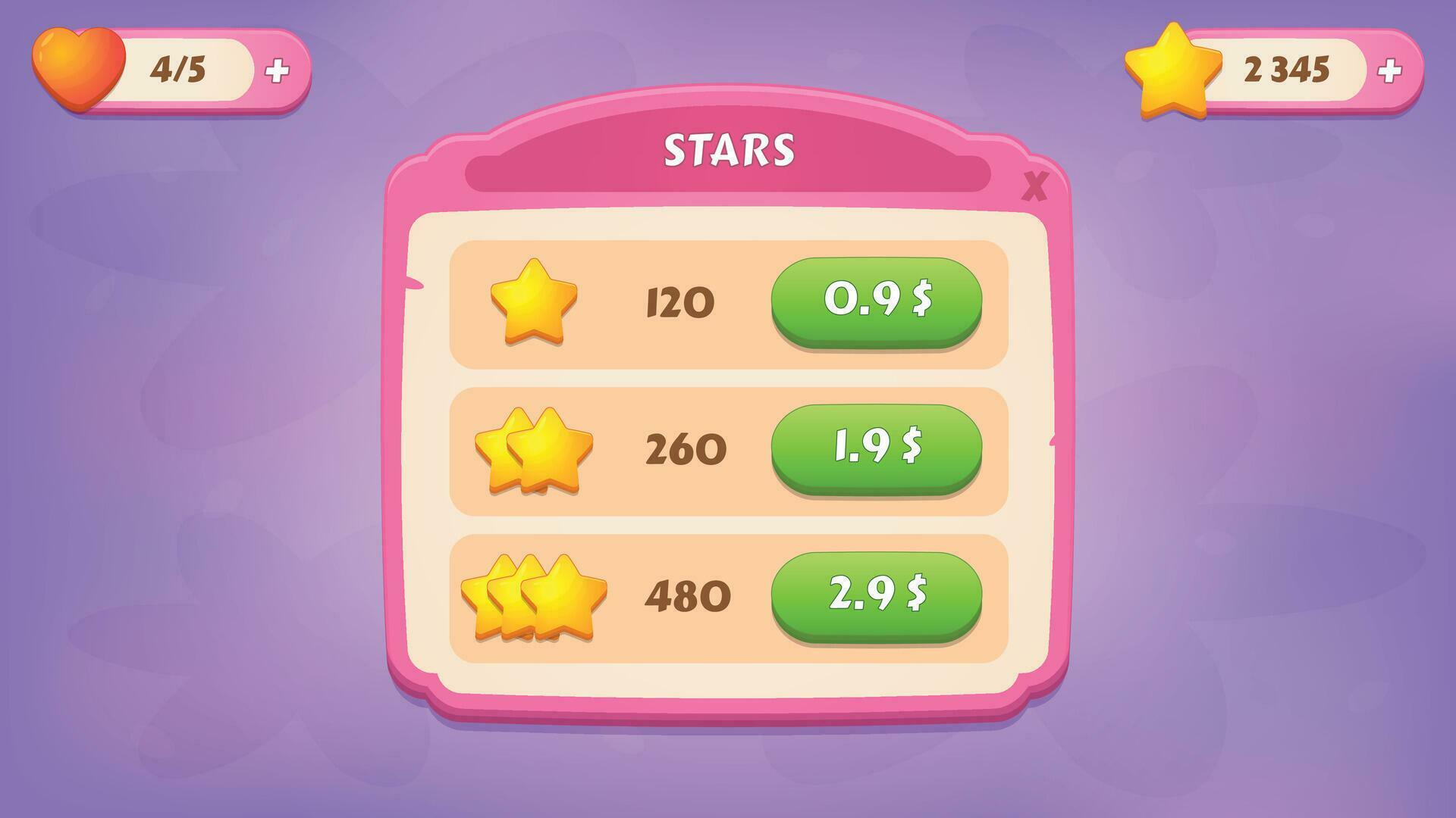 Buying stars. GUI Kit casual assets for a game mobile, a set of user ... Buying stars. GUI Kit casual assets for a game mobile, a set of user ...