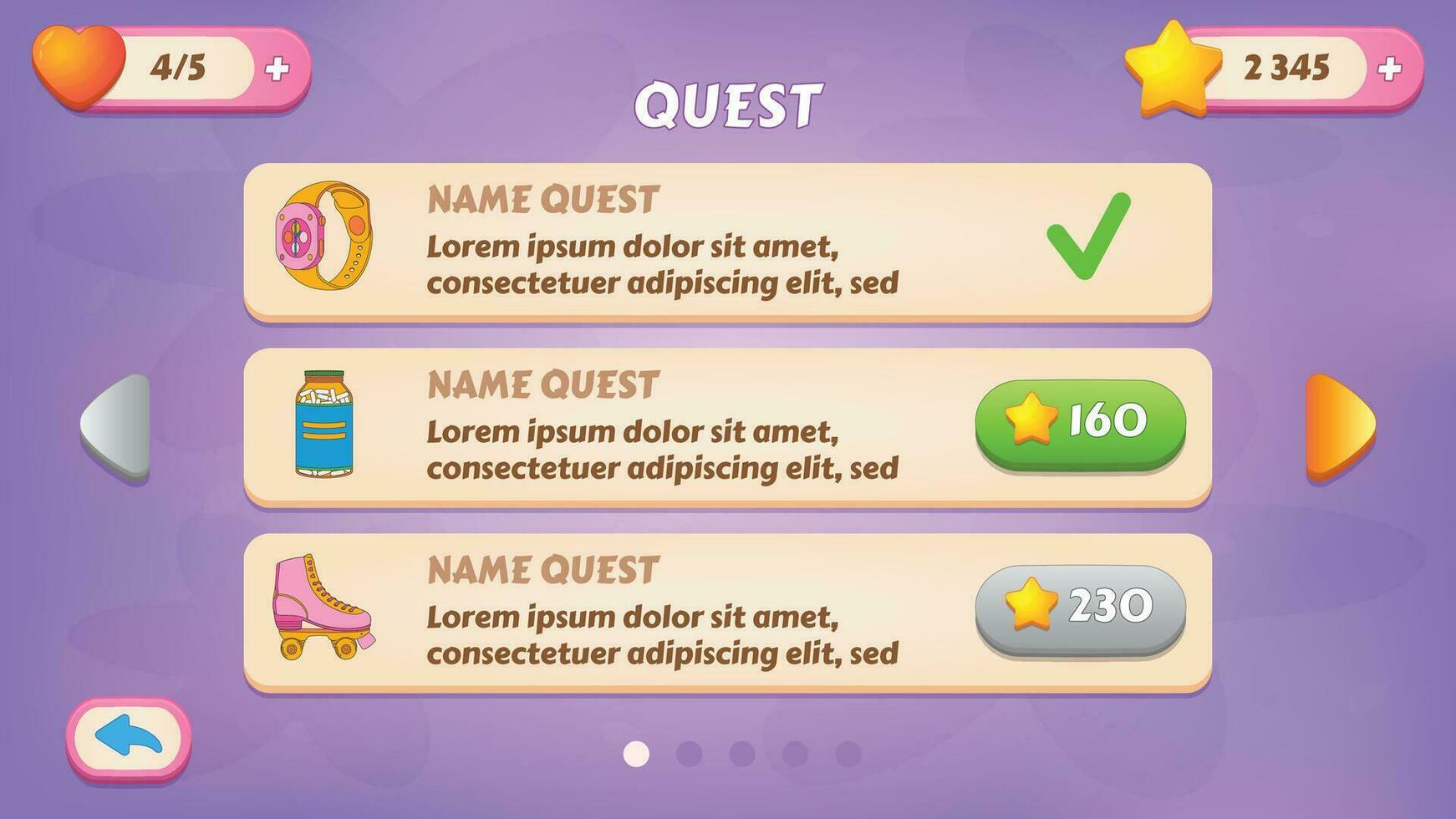 Quest. GUI Kit casual assets for a game mobile, a set of user interface elements for the game ...