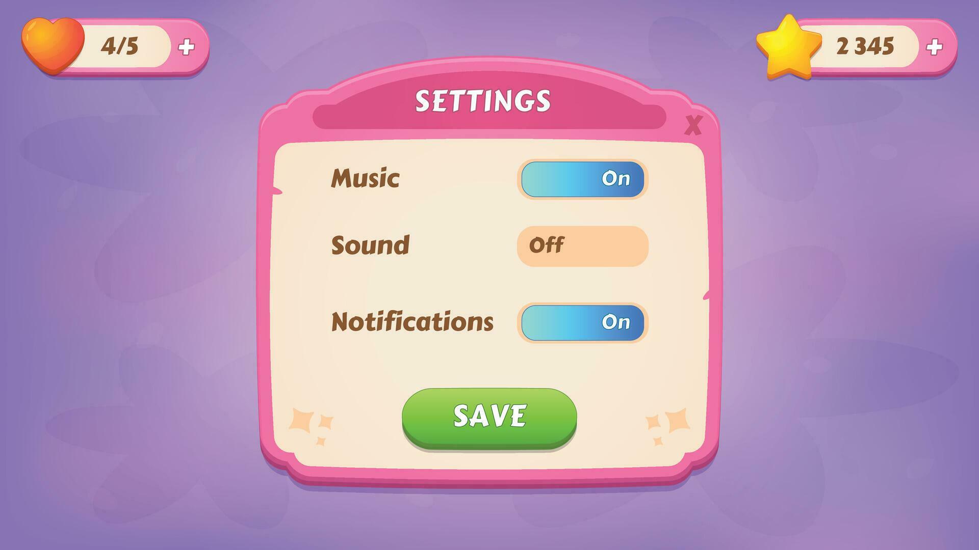 Settings Gui Kit Casual Assets For A Game Mobile A Set Of User Interface Elements And Pop Ups