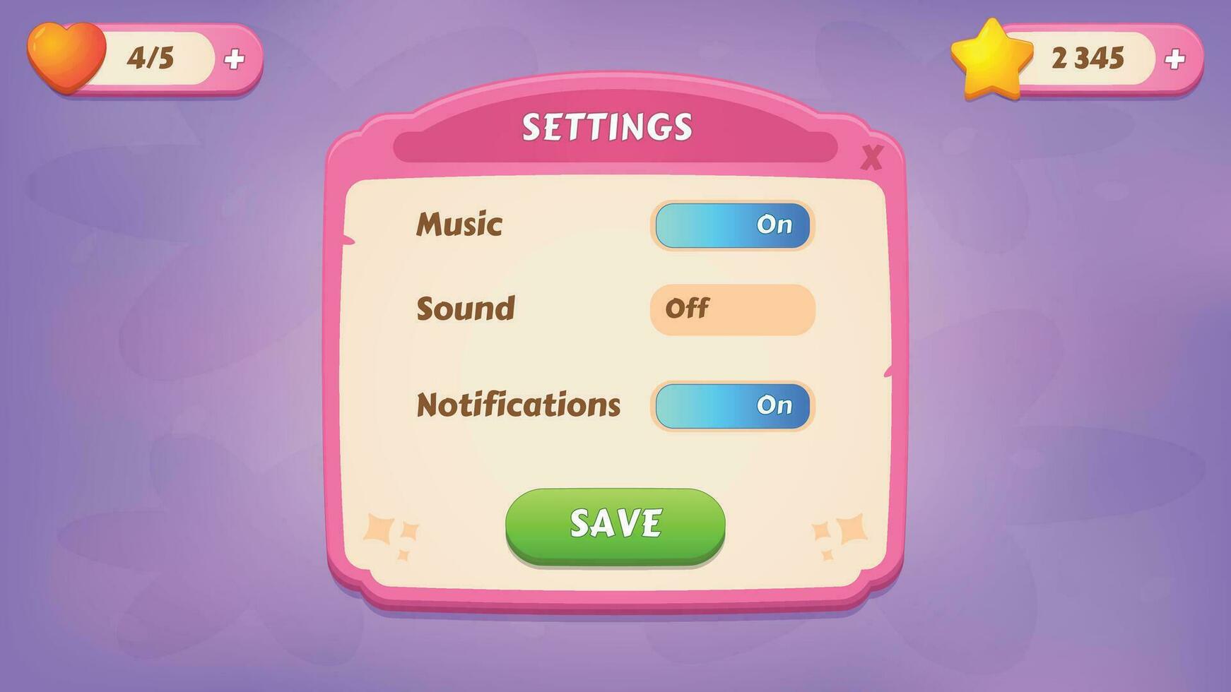 Settings Gui Kit Casual Assets For A Game Mobile A Set Of User Interface Elements And Pop Ups