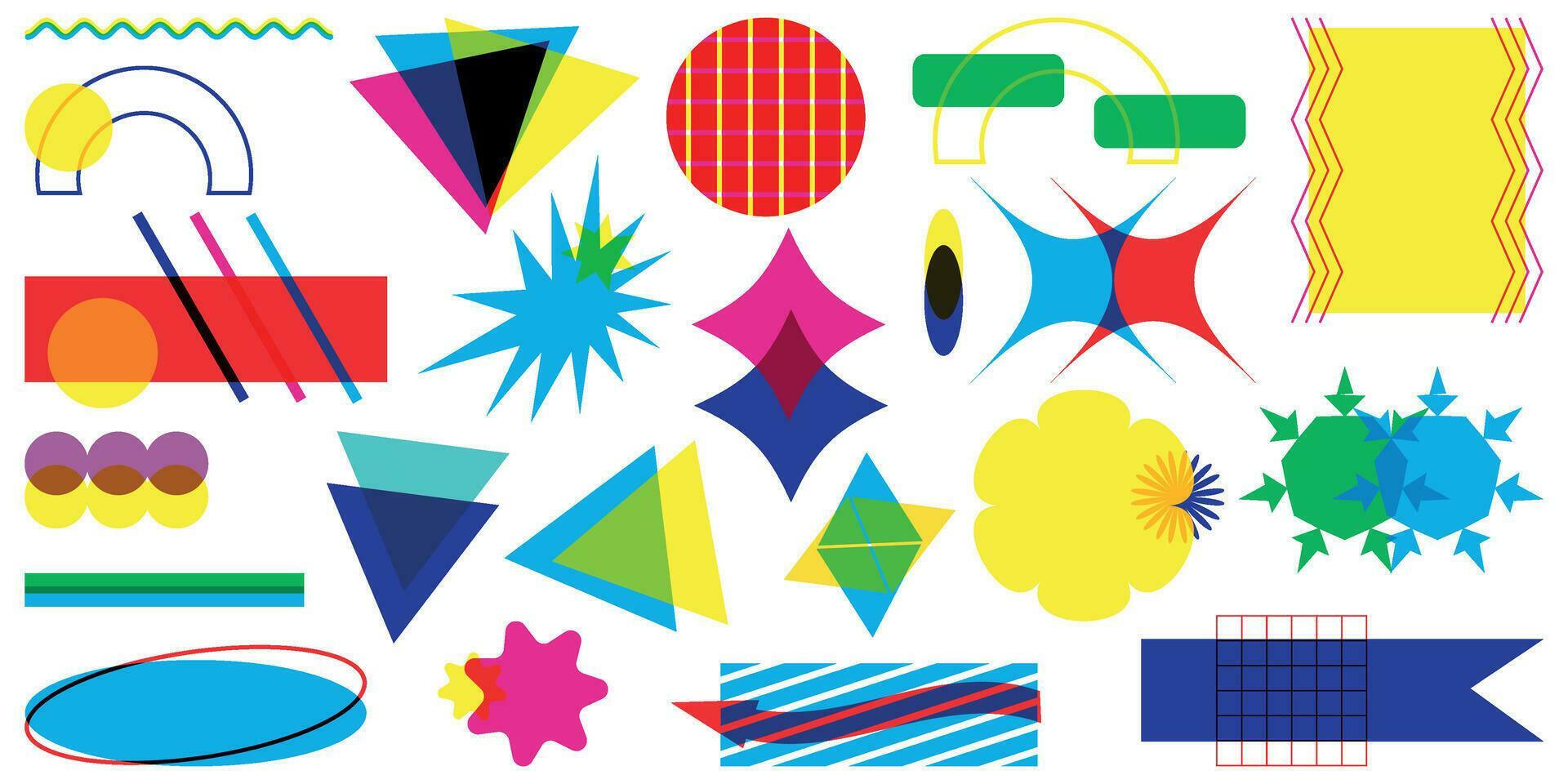 Risograph effect Abstract Geometric shapes.Set of colorful geometric shapes.Geometric Abstract ...