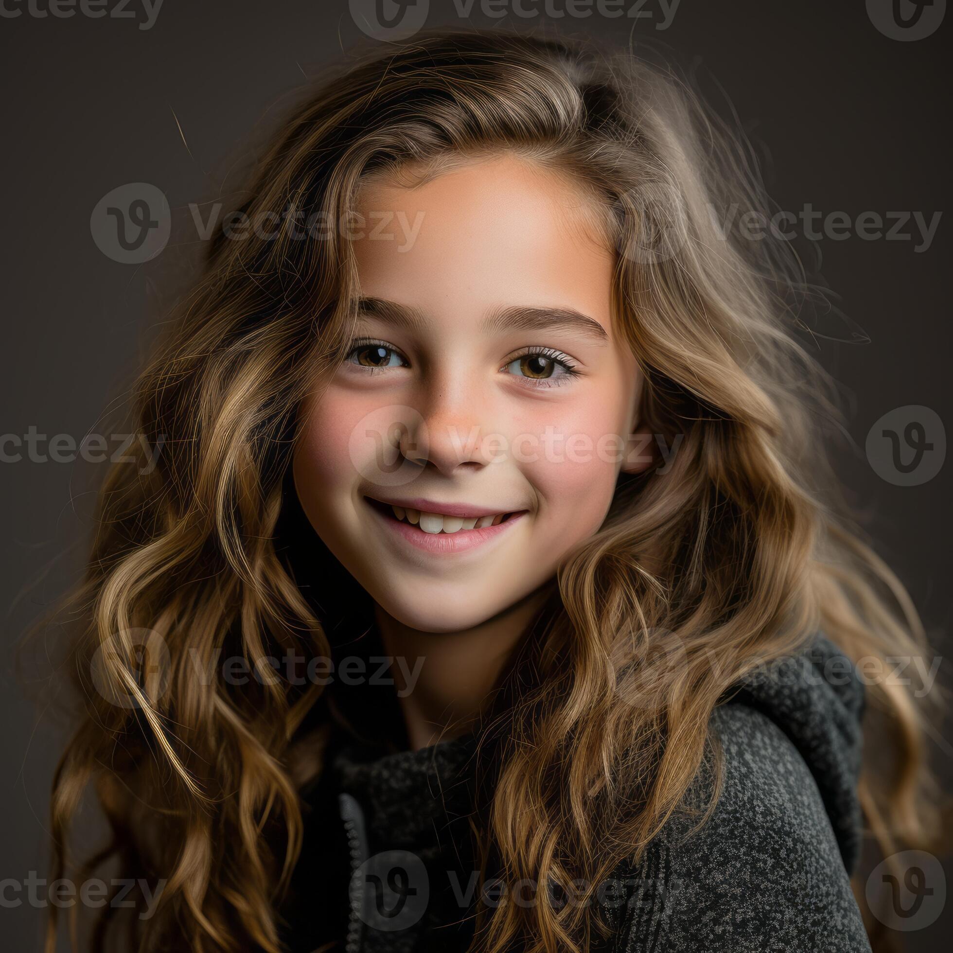 a young girl with long wavy hair smiling for the camera generative ai ...