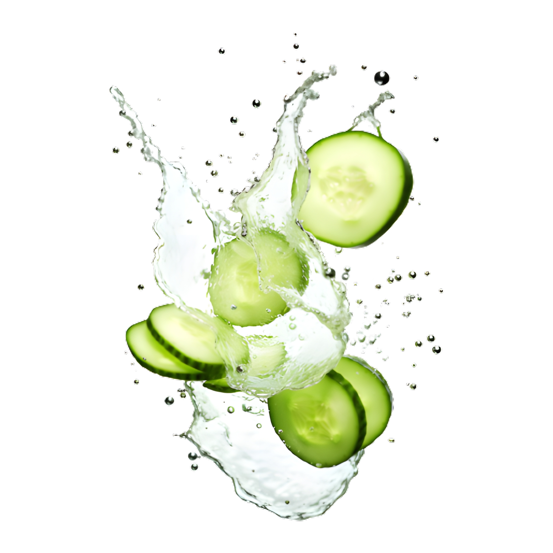 Sliced cucumber splashing water isolated on transparent background. 27291654 PNG