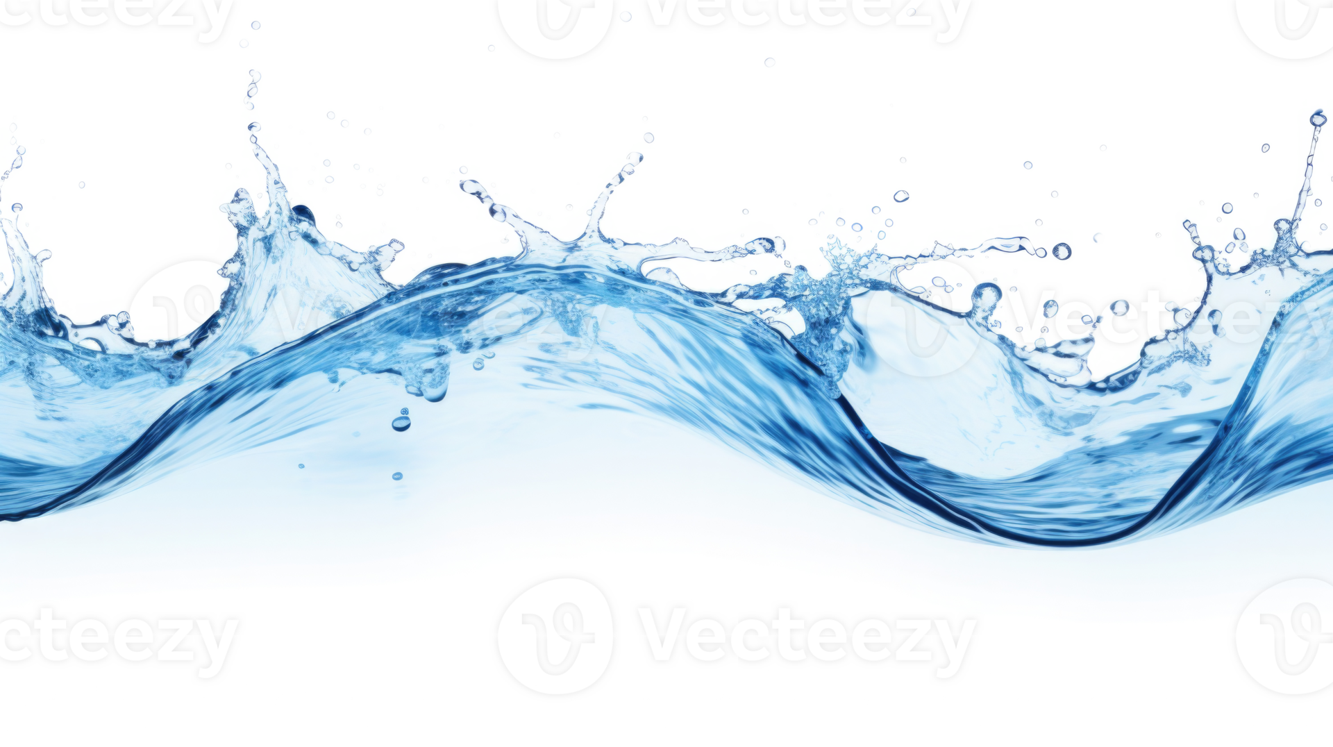 Water splashes and drops isolated on transparent background. Abstract background with blue water ...