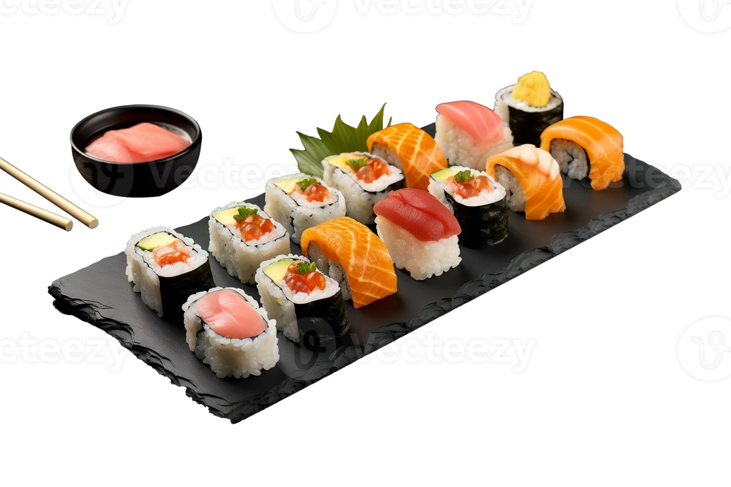 Sushi On Black Stone Plate Isolated On White Background Ai Generate 27297762 Png