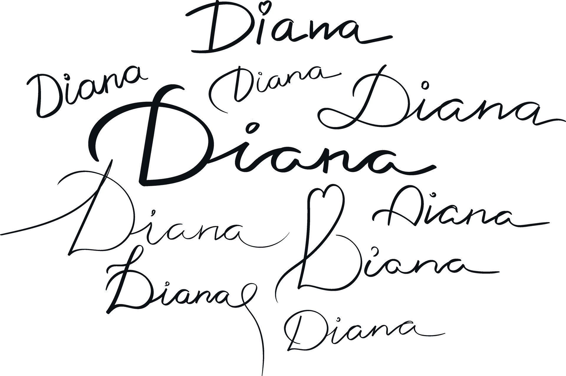 Female Name Diana Written In Different Scripts Girls Name Handwritten Lettering Calligraphy