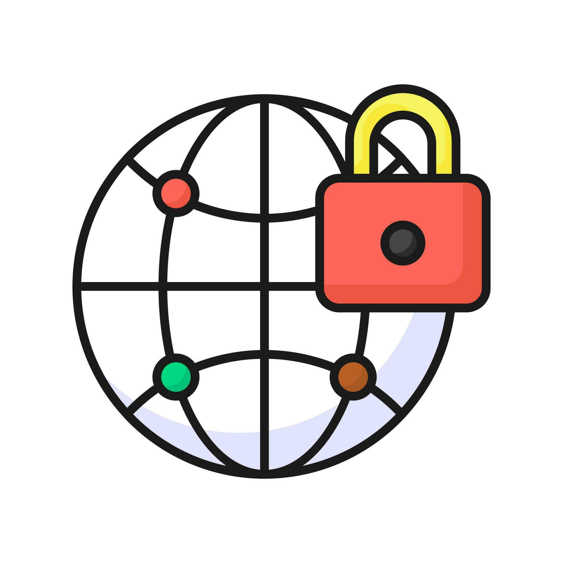 Padlock With Network Globe Denoting Vector Of Global Network Security