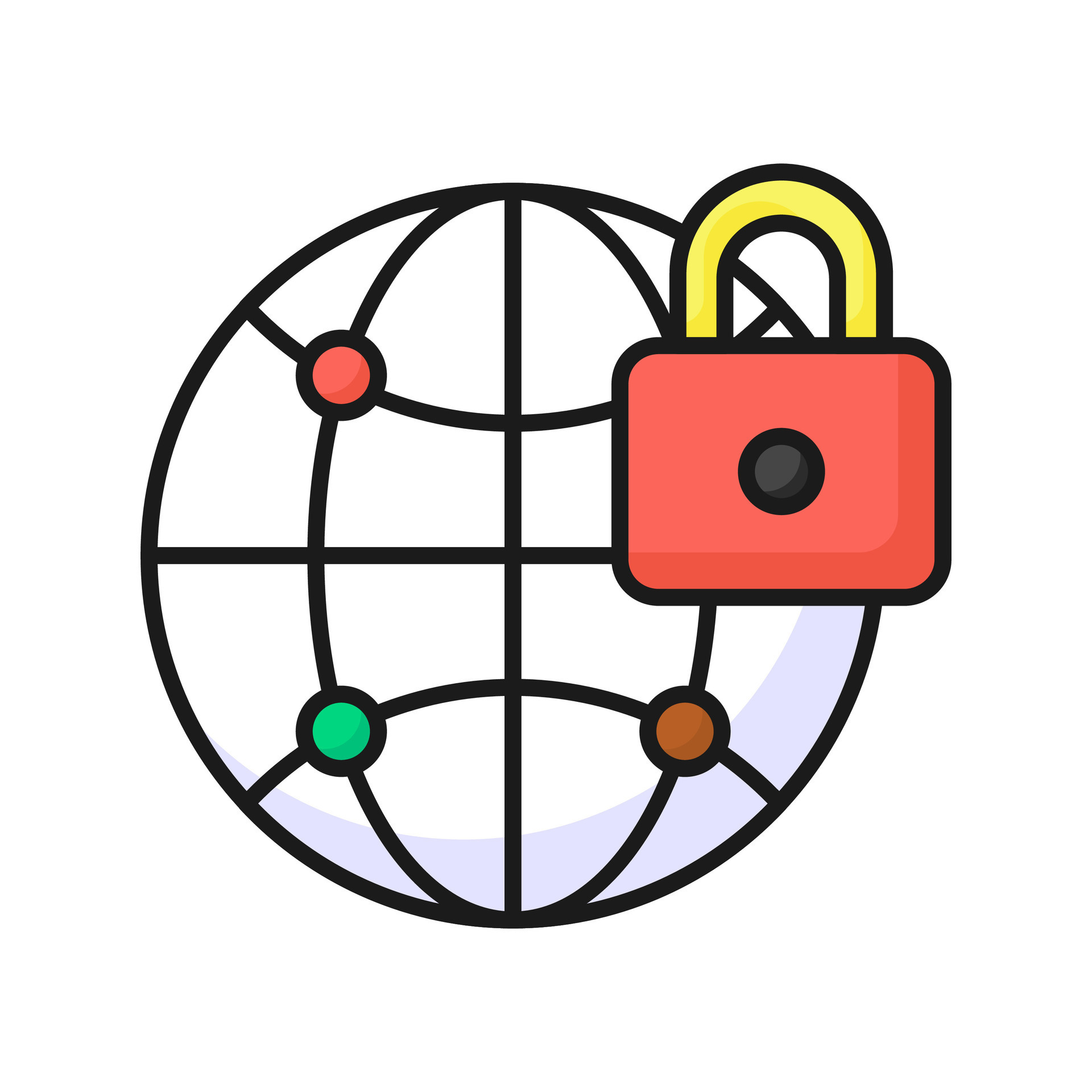 Padlock With Network Globe Denoting Vector Of Global Network Security 27372807 Vector Art At