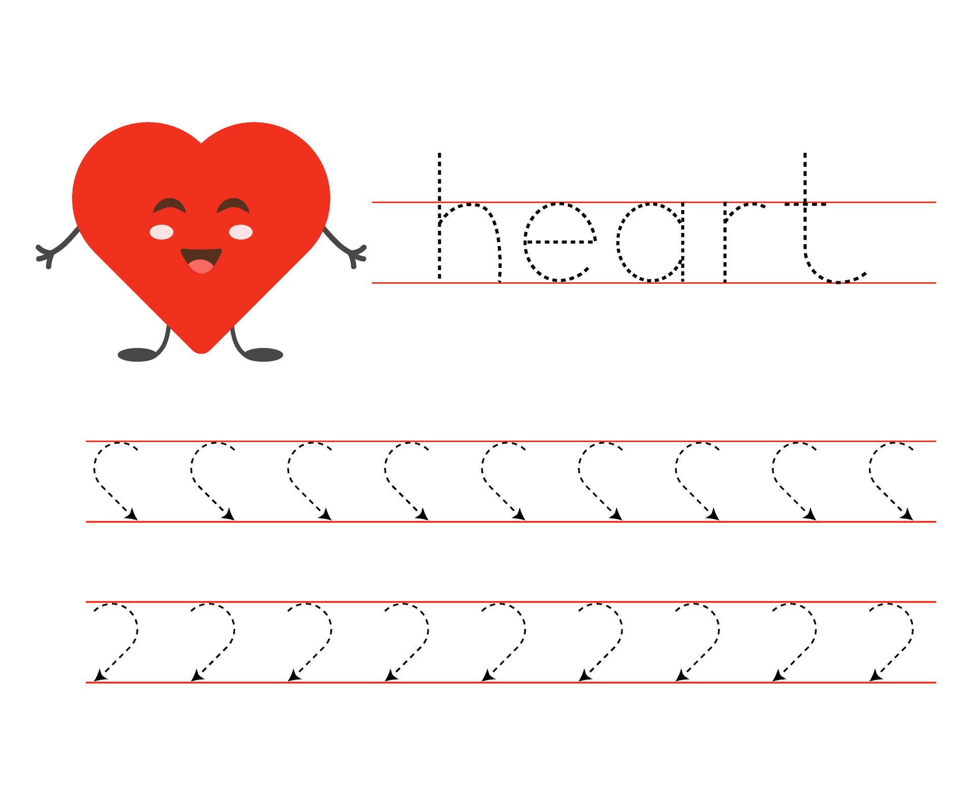 Trace and learn heart. Basic geometric shapes. Worksheet for kids ...