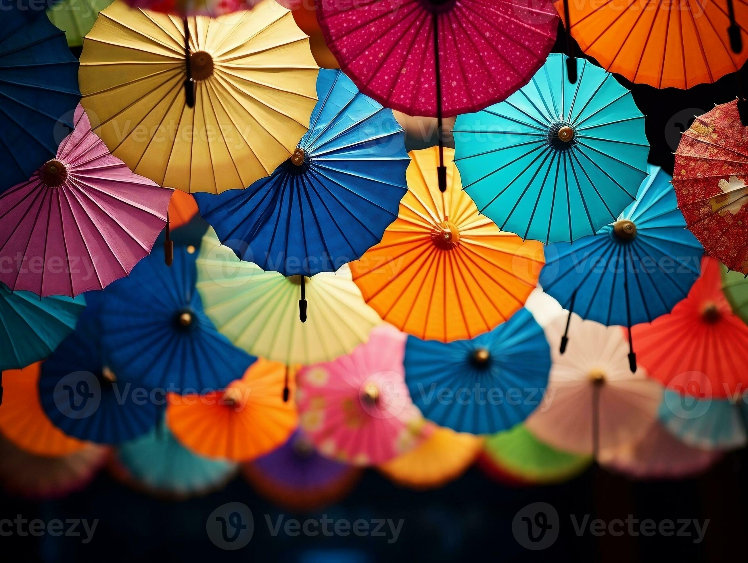 Colorful banner with a bunch of paper umbrellas generative ai 27376976 Stock Photo at Vecteezy