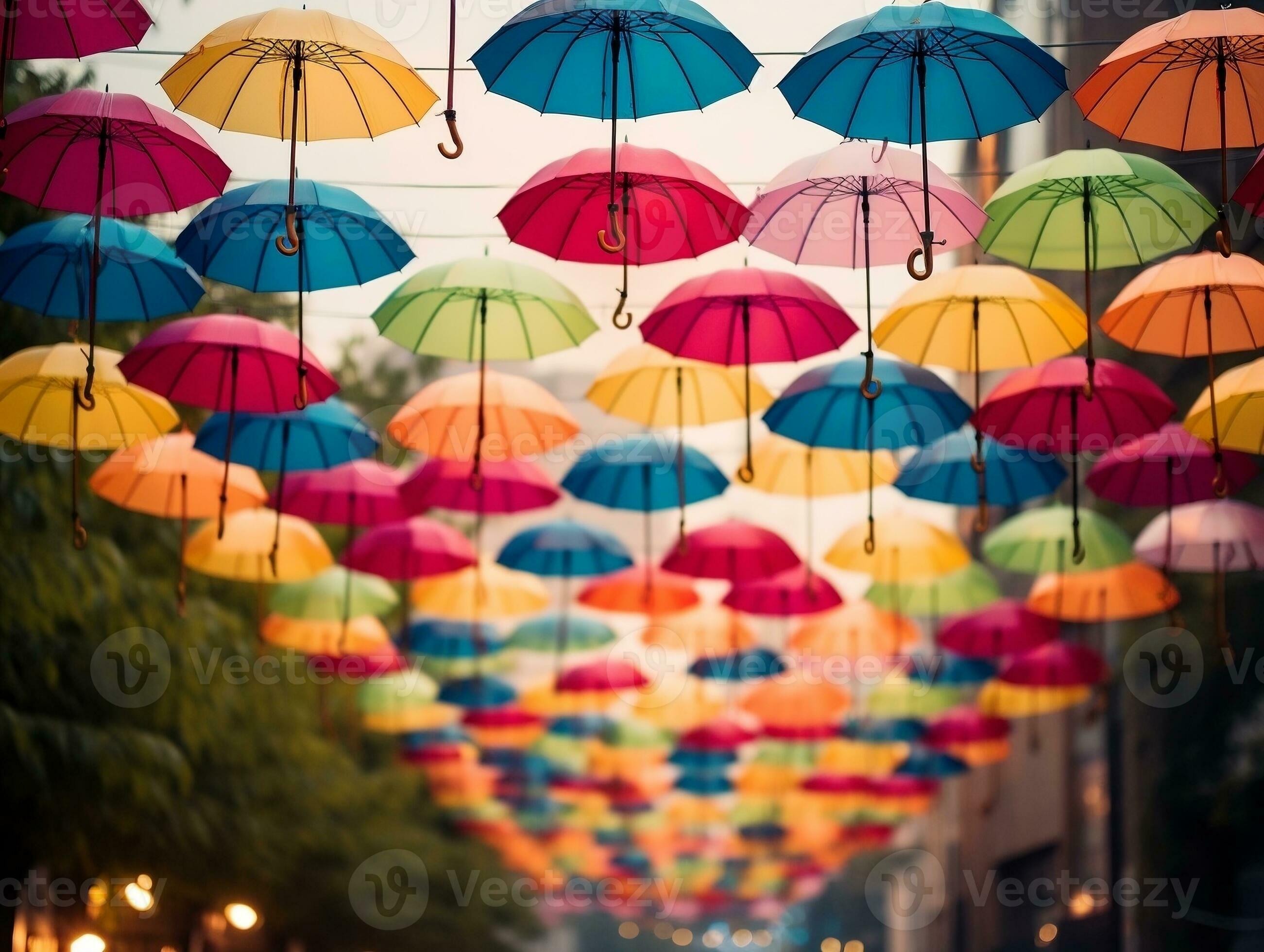 Colorful banner with a bunch of paper umbrellas generative ai 27377003 Stock Photo at Vecteezy