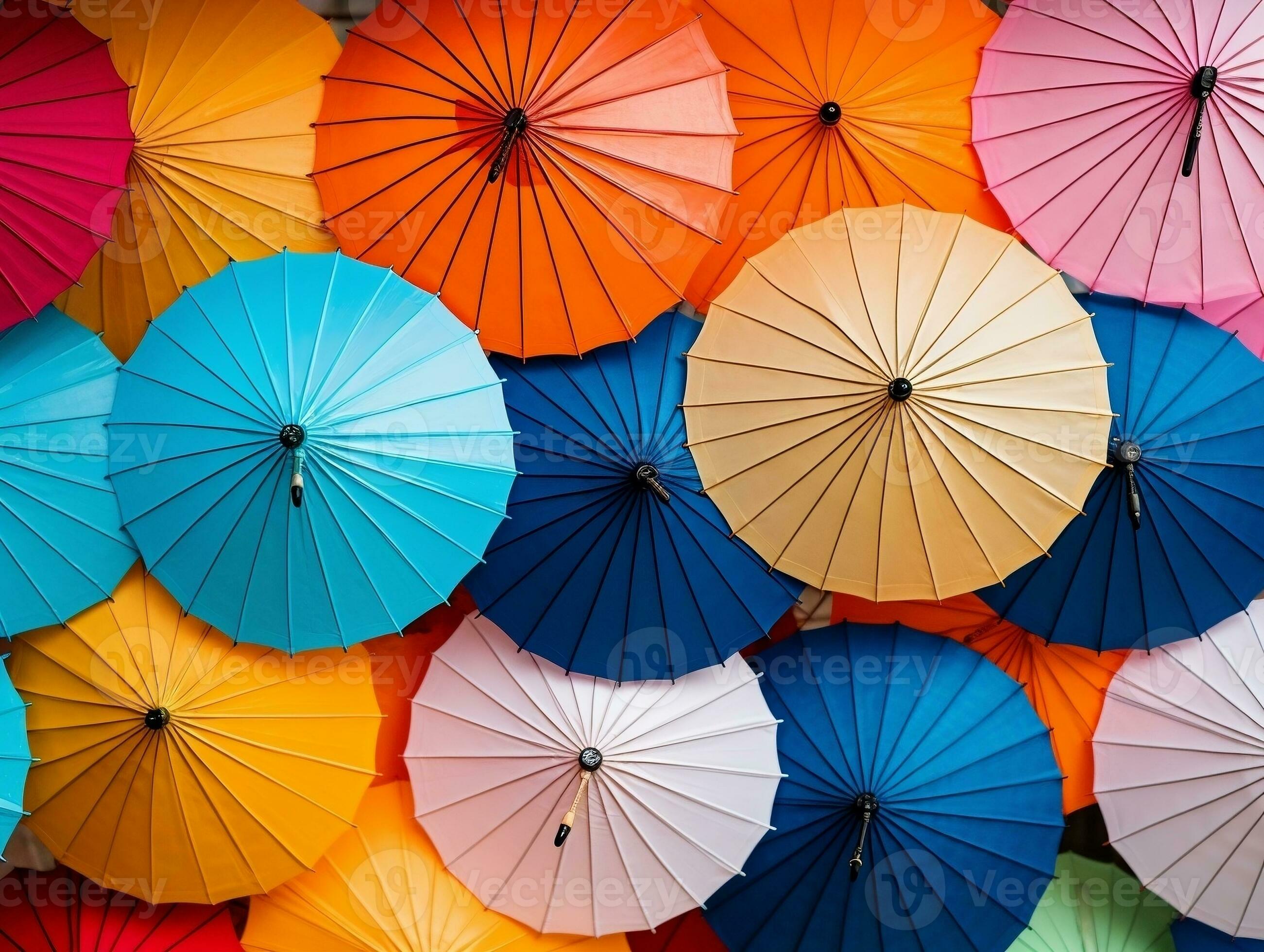 Colorful banner with a bunch of paper umbrellas generative ai 27377009 Stock Photo at Vecteezy