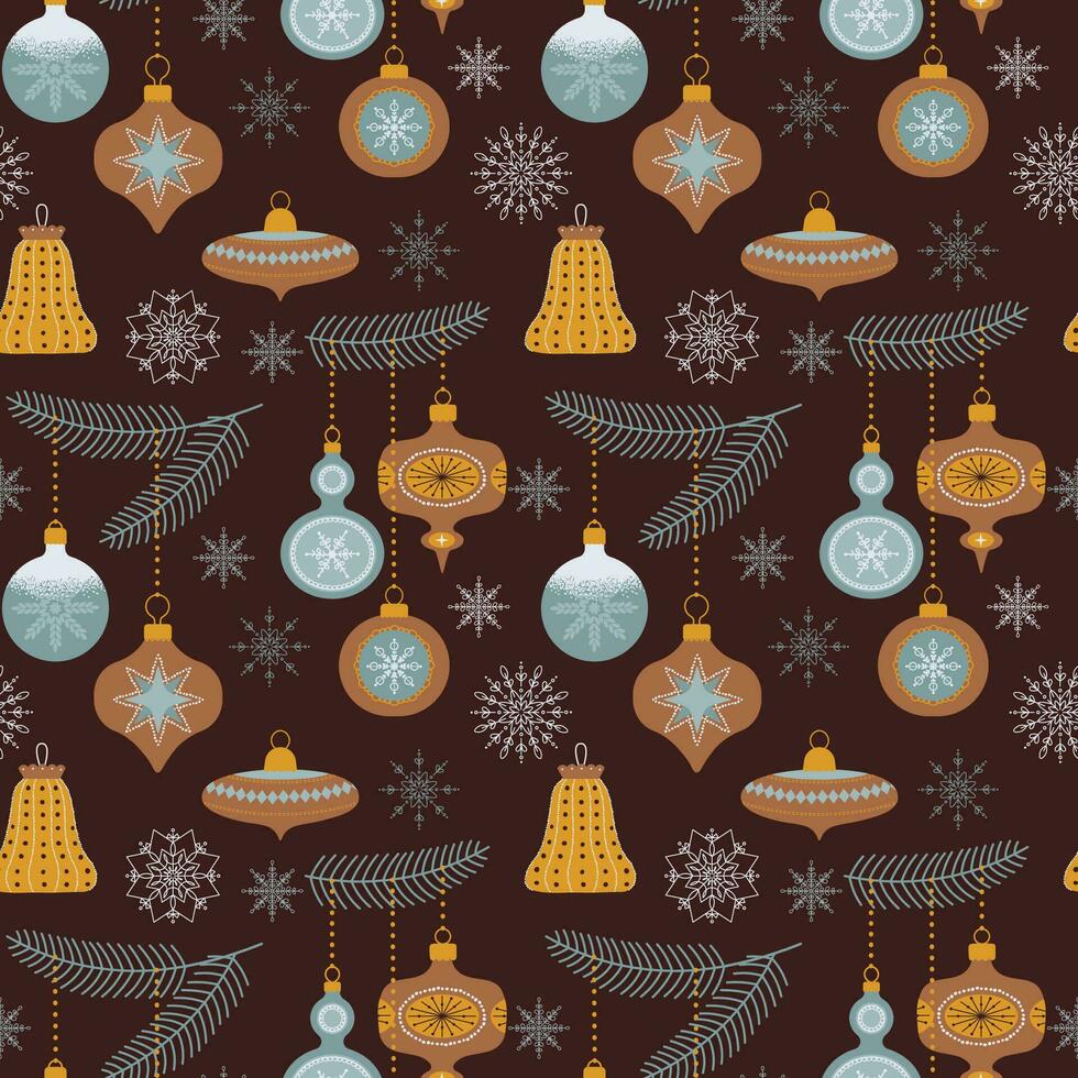 Christmas Vintage seamless pattern with glass balls and snowflakes ...