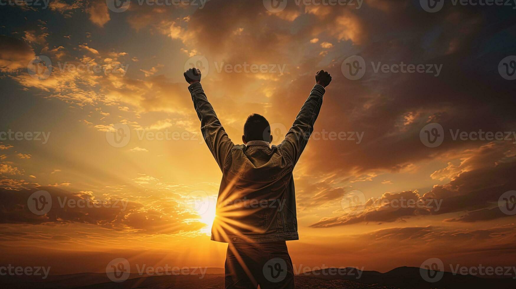 Young man raises his hands at sunset. silhouette concept 27381301 Stock ... Young man raises his hands at sunset. silhouette concept 27381301 Stock ...