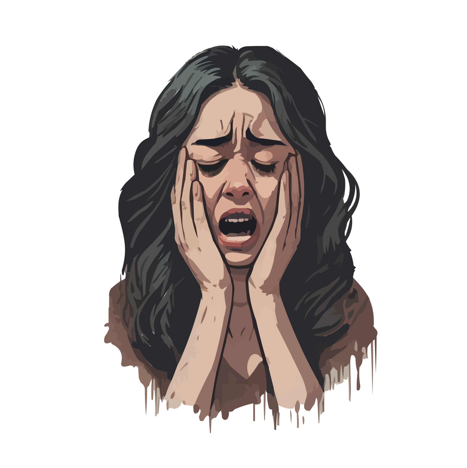 a woman with her hands on her face, crying 27385480 PNG